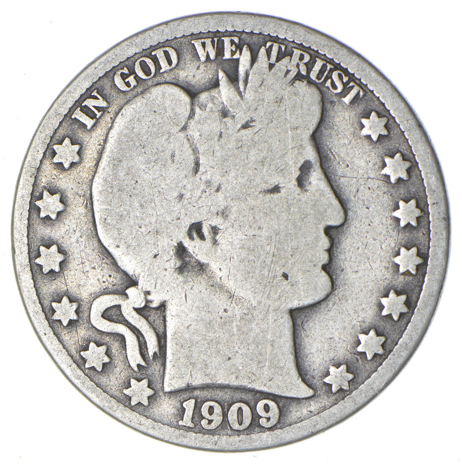 50c United States Coin - 1909 Liberty Barber 90% Silver US Half Dollar ...
