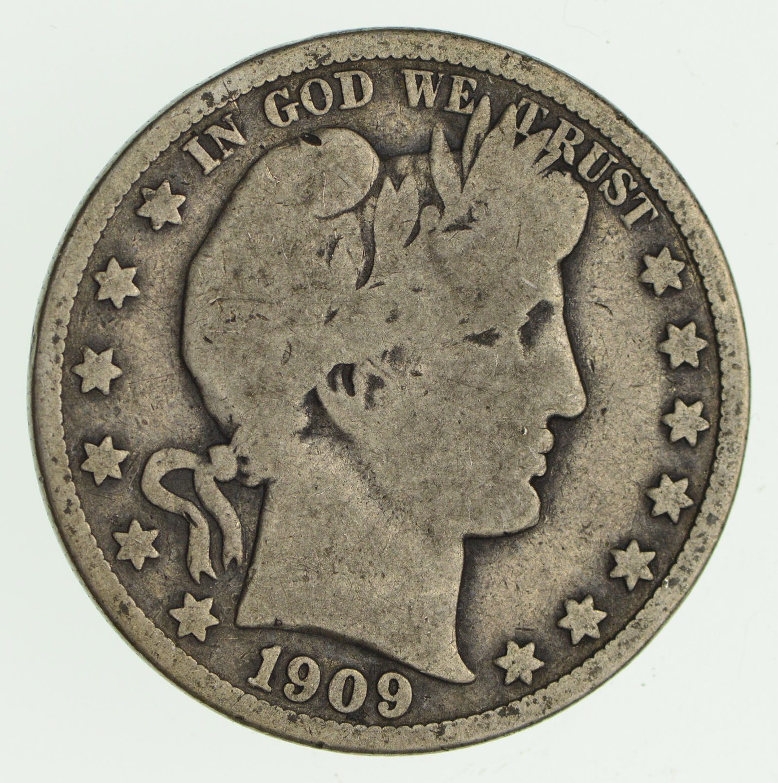 50c United States Coin - 1909 Liberty Barber 90% Silver US Half Dollar ...