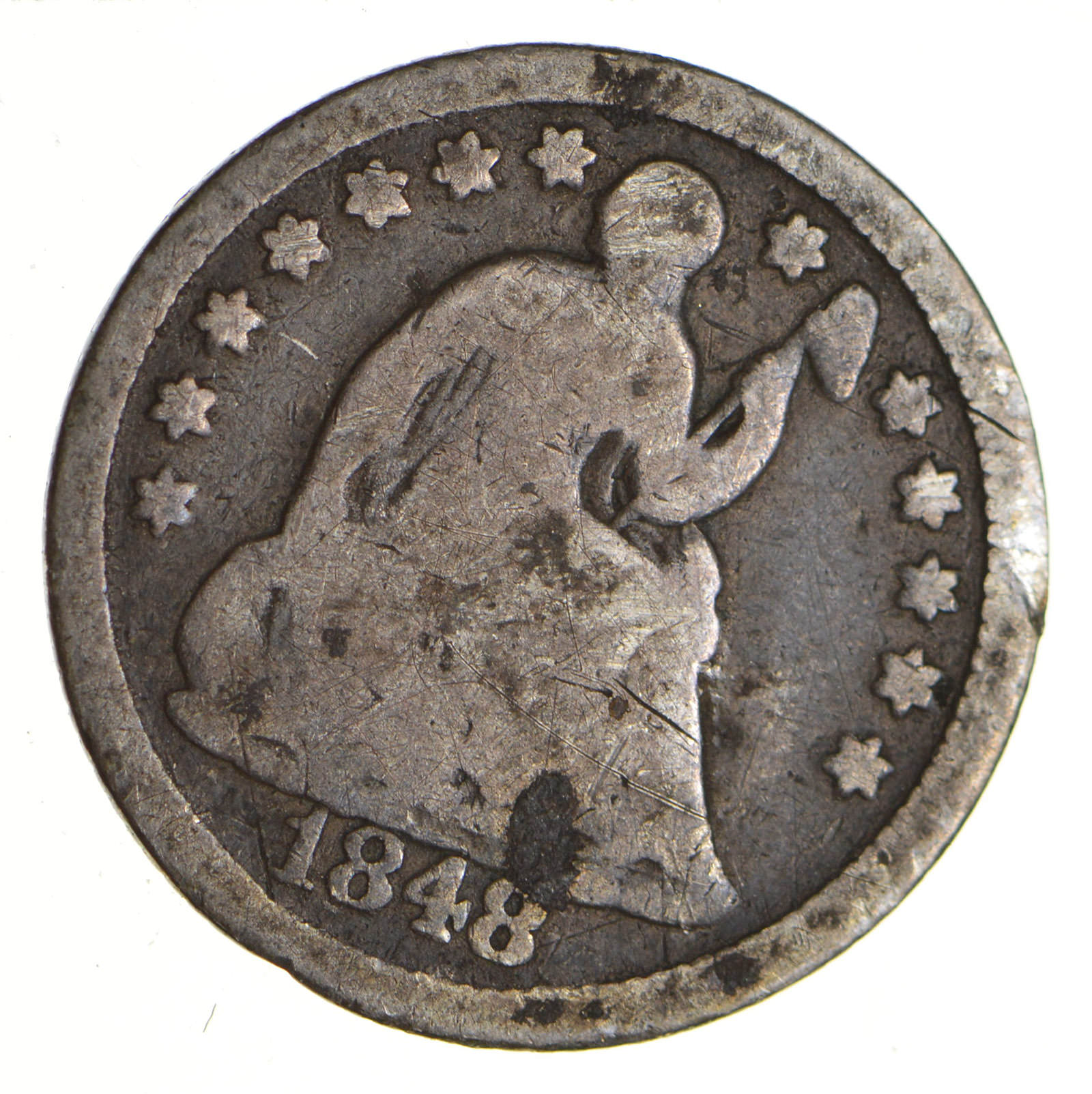5c 1 2 Dime HALF 1848 Seated Liberty Half Dime Early American 5c-1-2-dime-half-1848-seated-liberty-half-dime-early-american