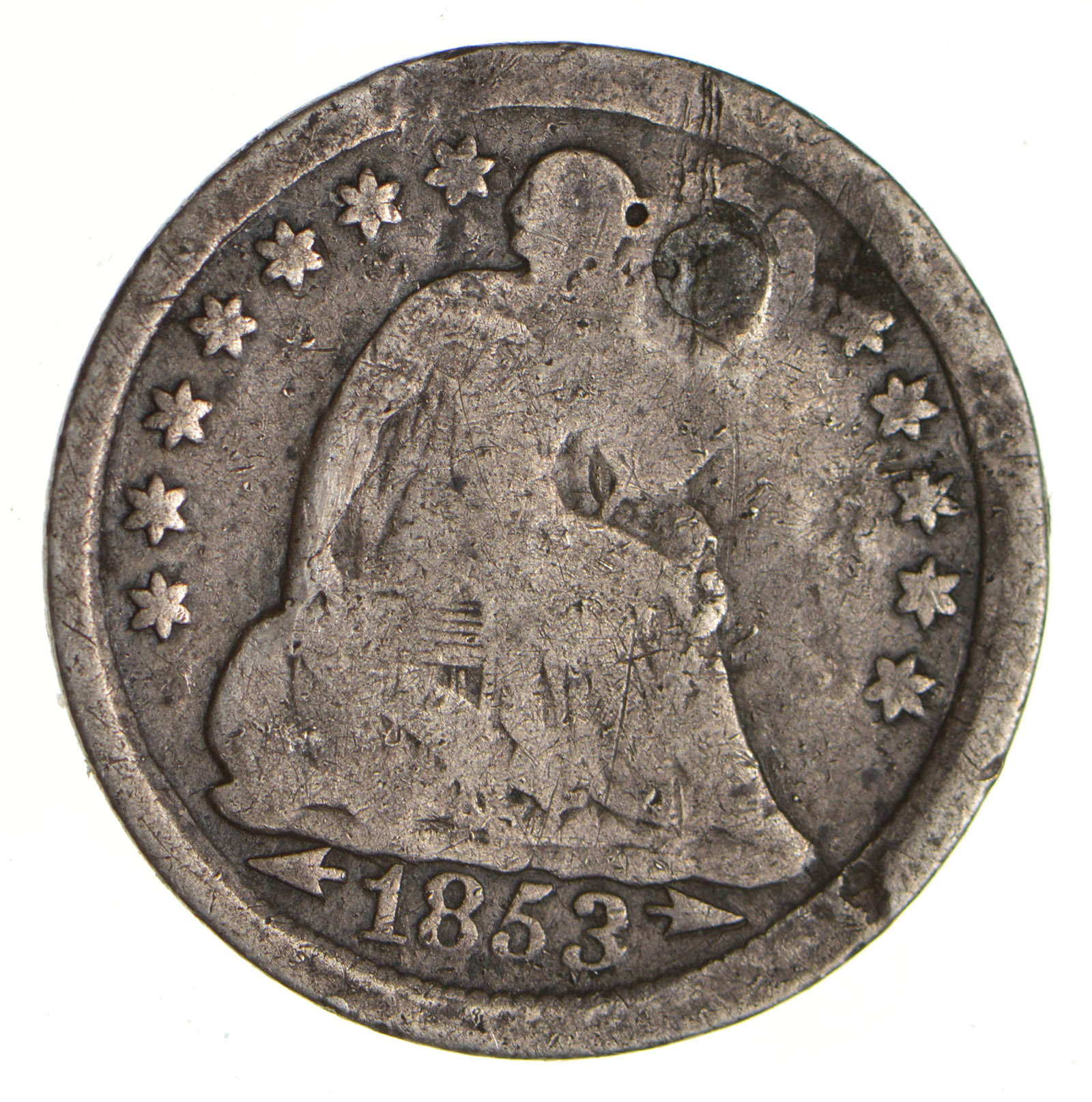 5c ***1/2 Dime HALF** - 1853 Seated Liberty Half Dime - Early American ...