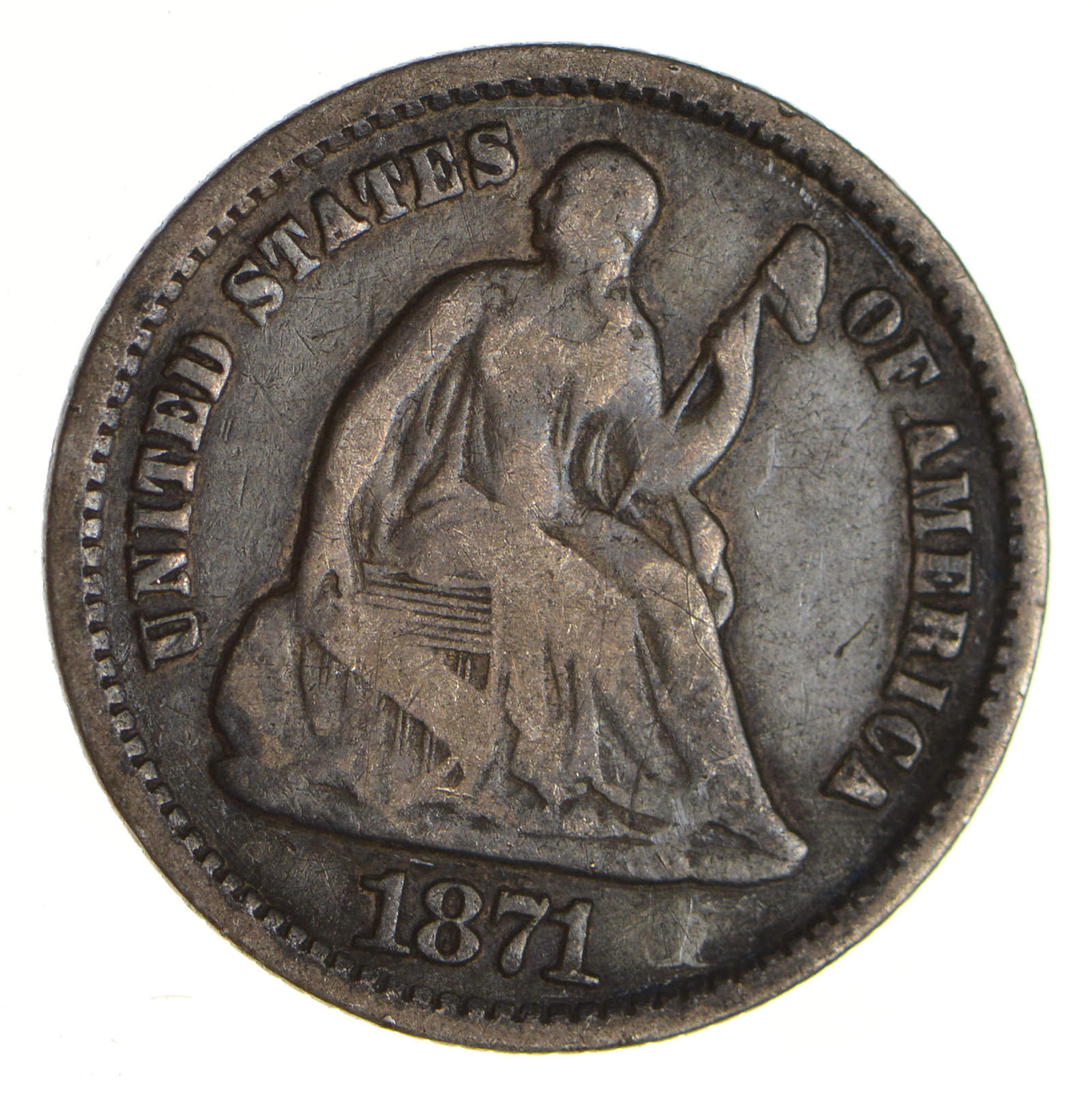 5c ***1/2 Dime HALF** - 1871 Seated Liberty Half Dime - Early American ...