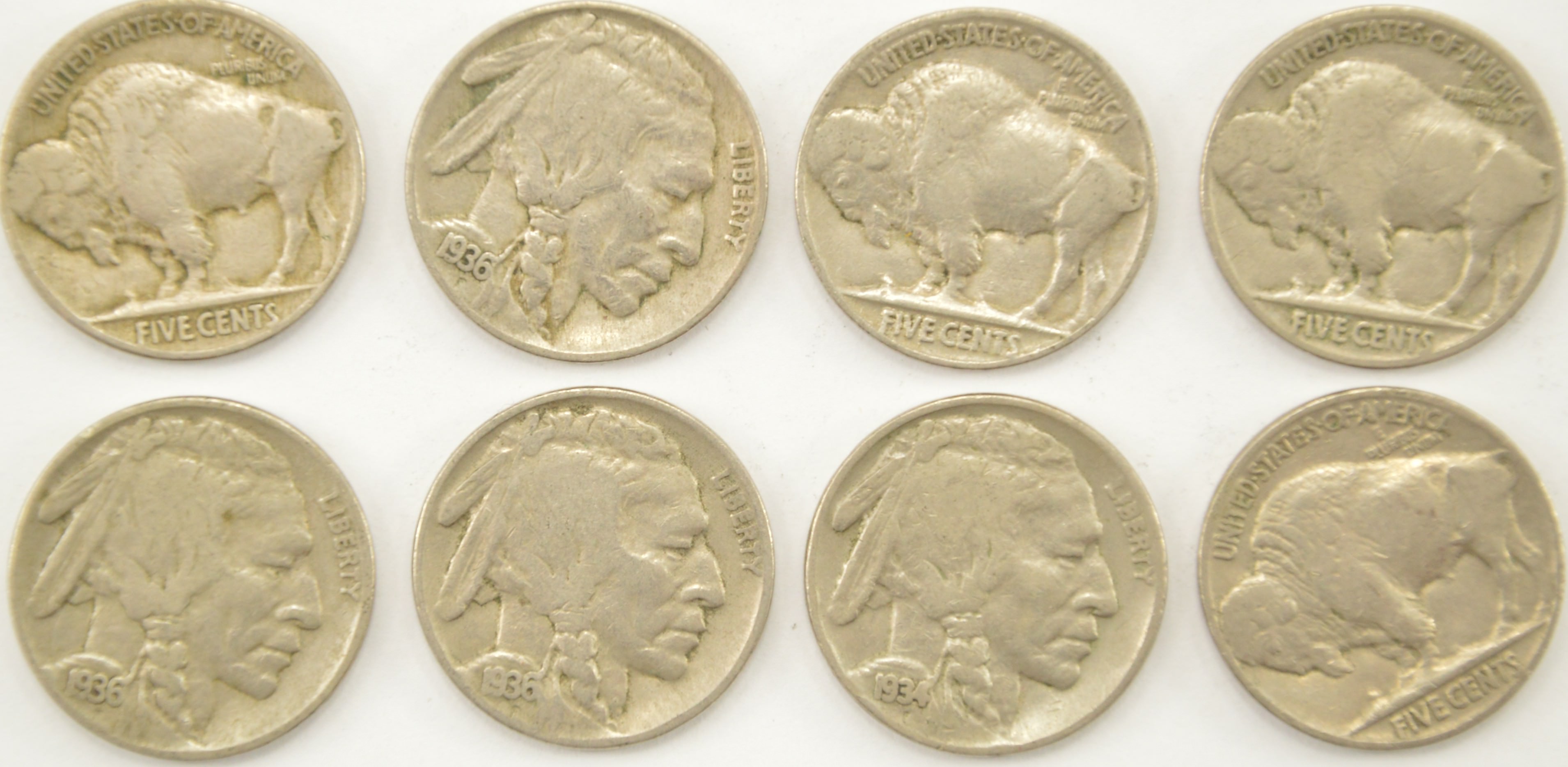 5c Indian Nickels F-XF+ Great Detail in Buffalo Horn - 8 Coin Lot ...