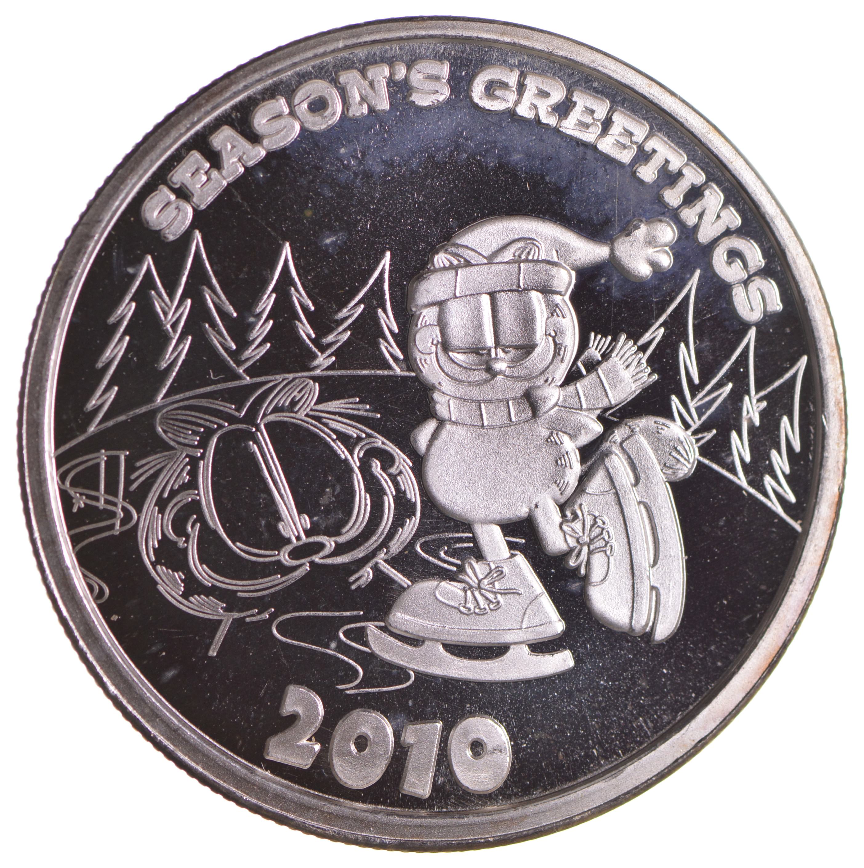 .999 Fine 1 Oz Silver Oz 2010 Season's Greetings Garfield Themed ...