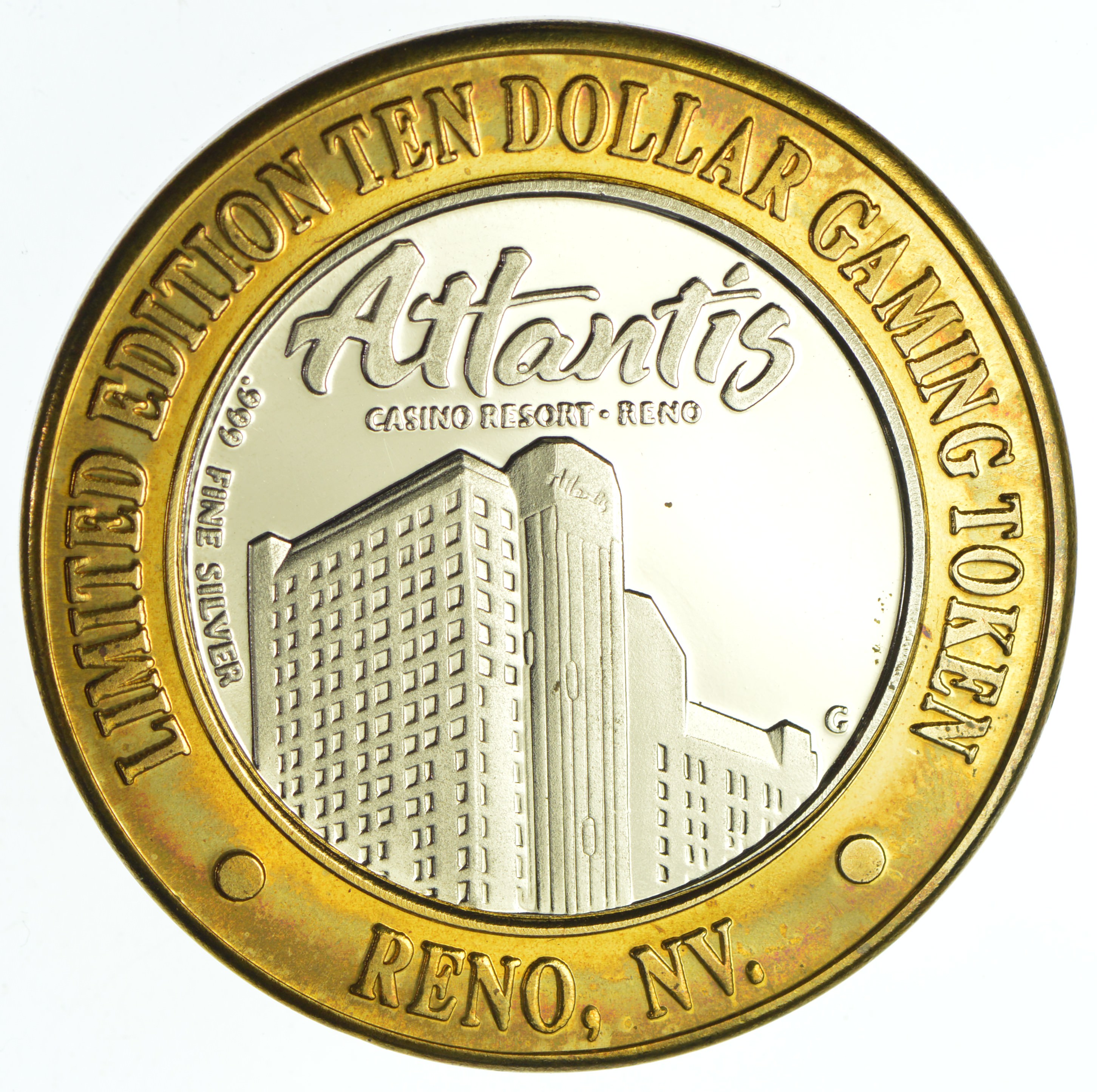 .999 Fine Silver Center *Atlantis Casino Resort - Reno, NV* Chip $ 10 ...