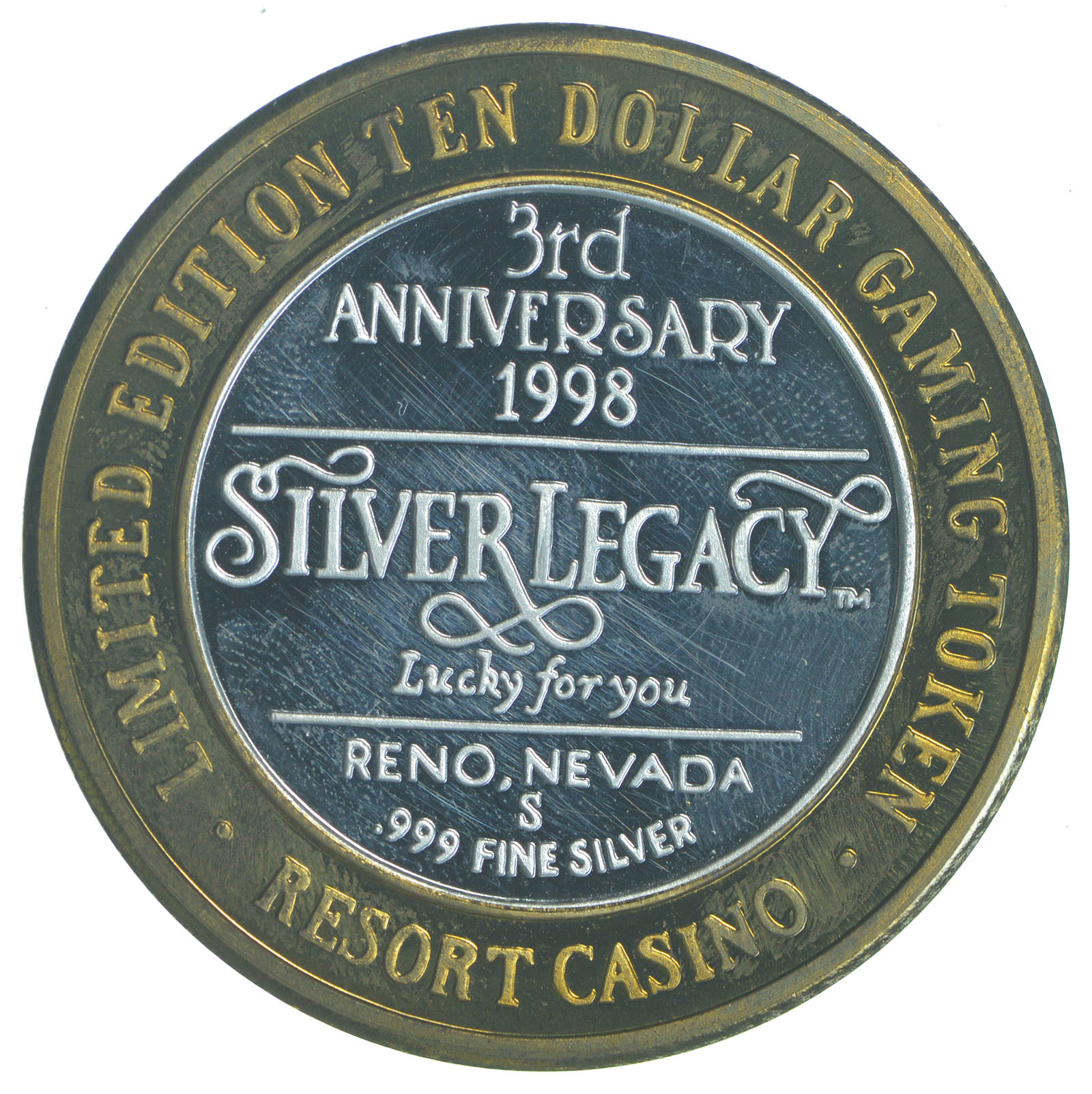 .999 Fine Silver Center Silver Legacy Casino Chip Limited Edition $ 10 ...