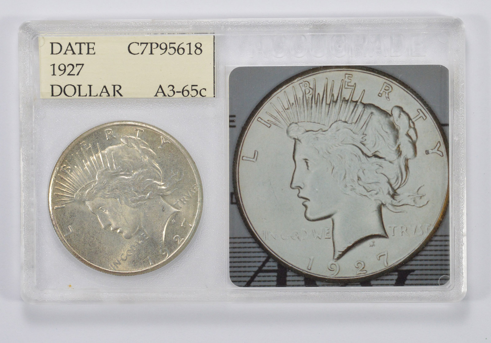 A3-65c 1927 Peace Silver Dollar - Accugrade Graded | Property Room