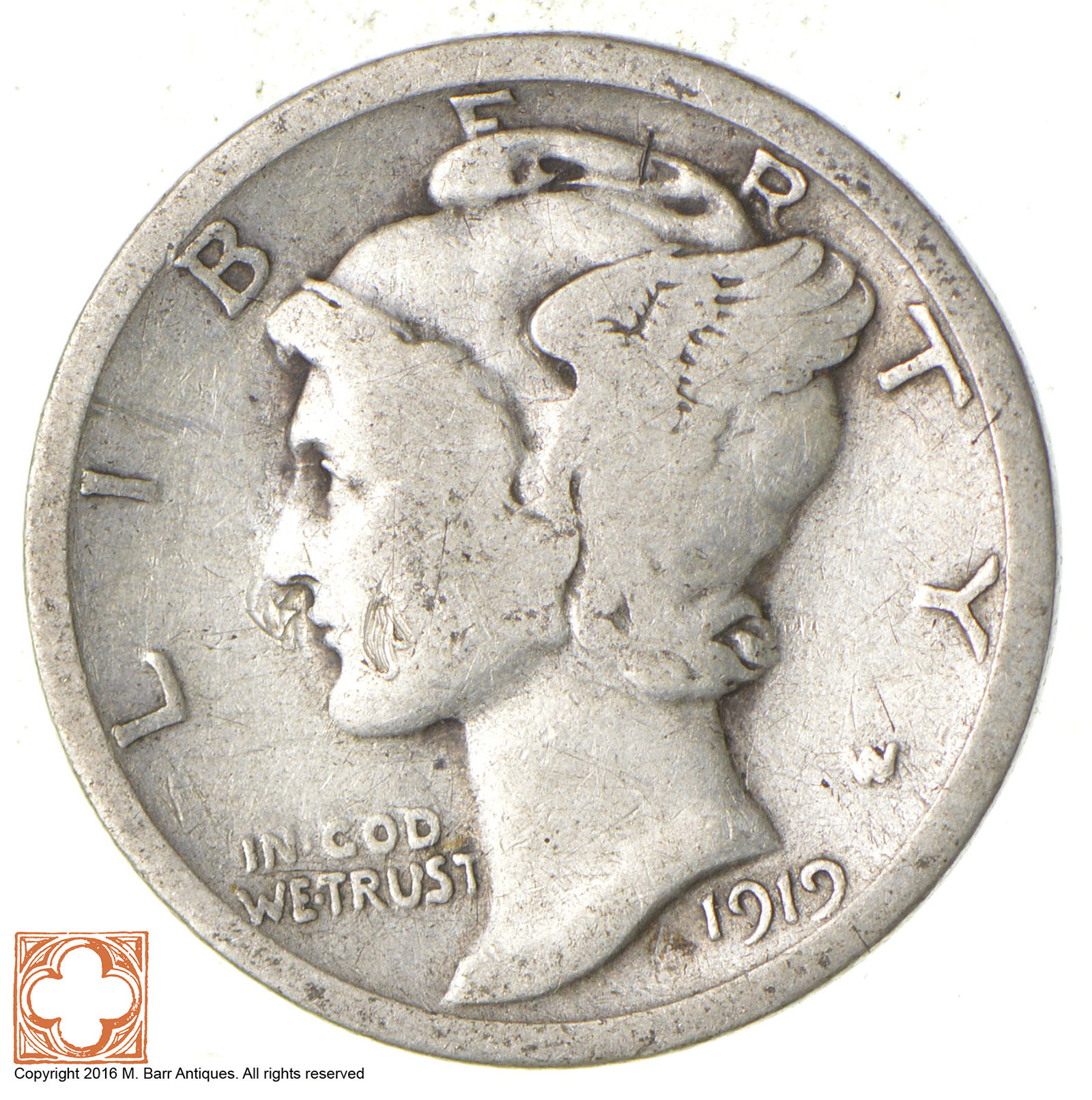 ALMOST 100 Years OLD 1919 Mercury Liberty 90% Silver United States Dime ...