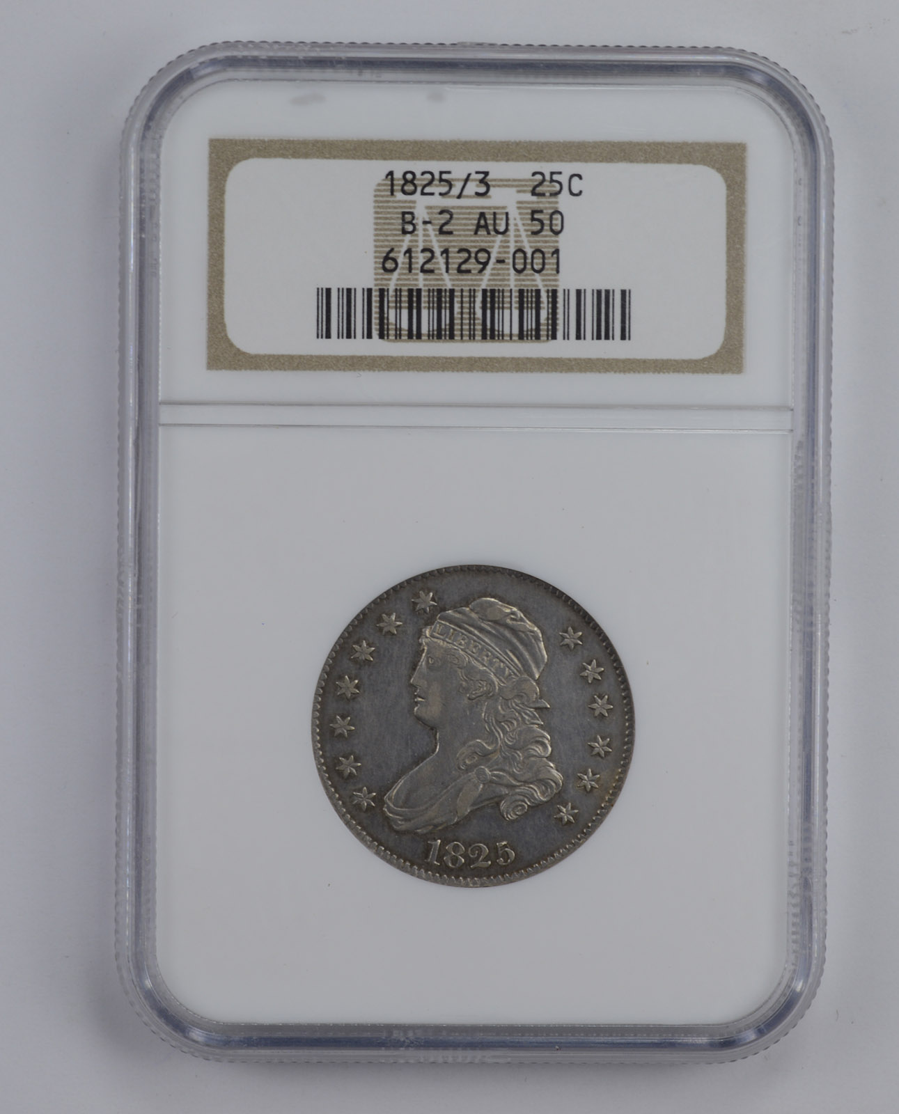 AU50 1825/3 Capped Bust Quarter - B-2 - Graded NGC | Property Room