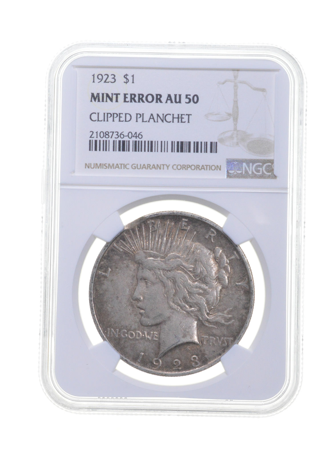 AU50 MINT ERROR 1923 Peace Silver Dollar - Clipped Planchet - Graded ...