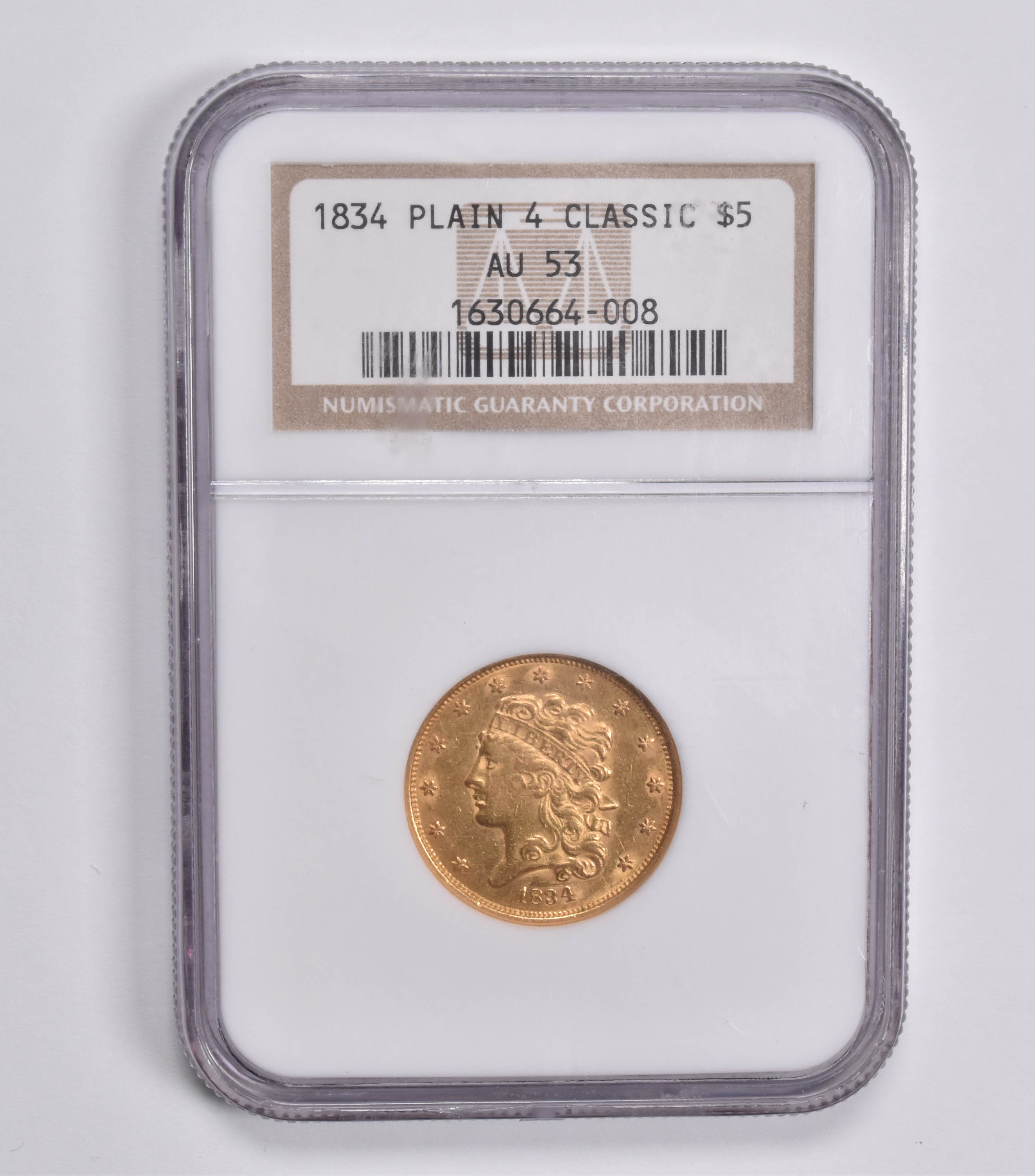 AU53 1834 $5 Classic Head Gold Half Eagle Plain 4 NGC | Property Room