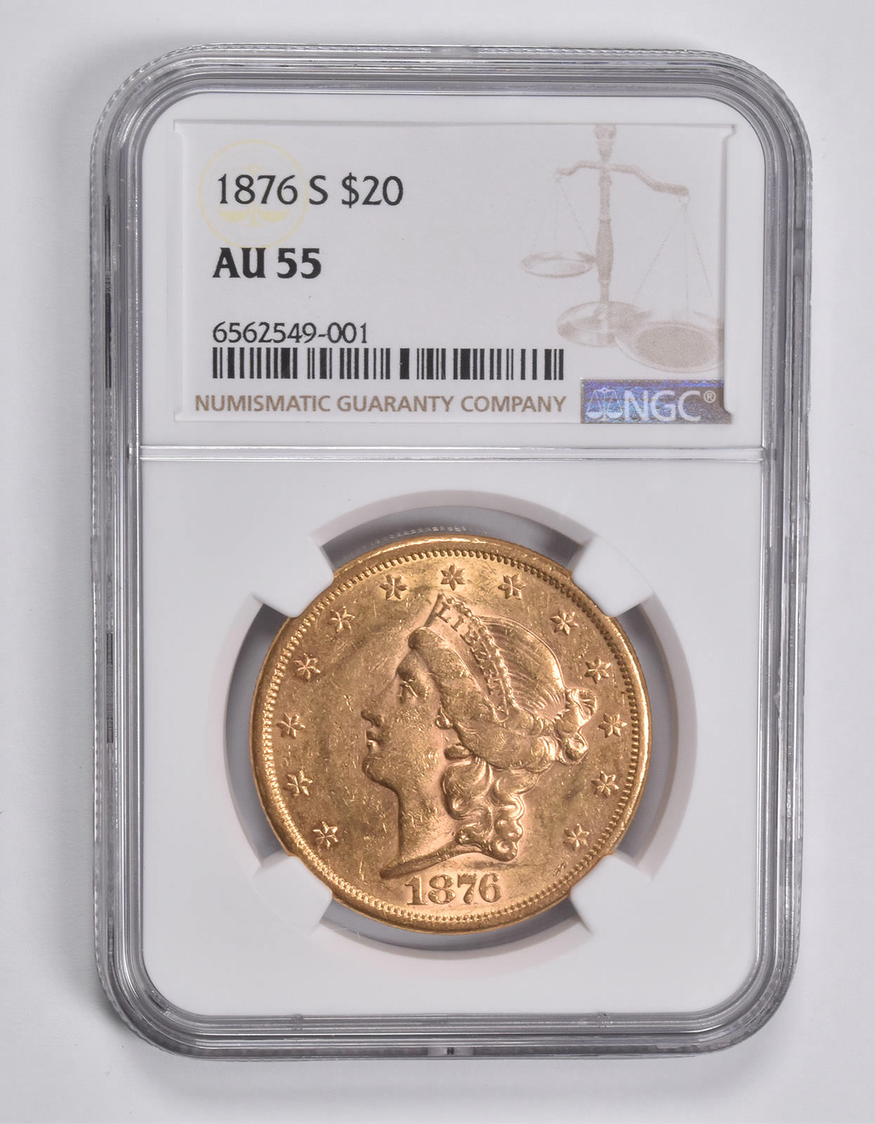 AU55 1876-S $20 Liberty Head Gold Double Eagle NGC | Property Room
