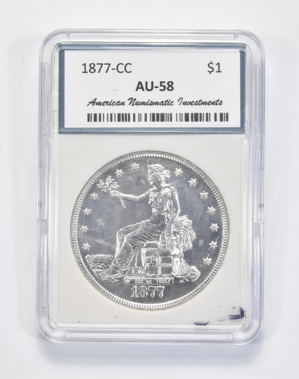 AU58 1877-CC Seated Liberty Trade Dollar - Graded ANI | Property Room