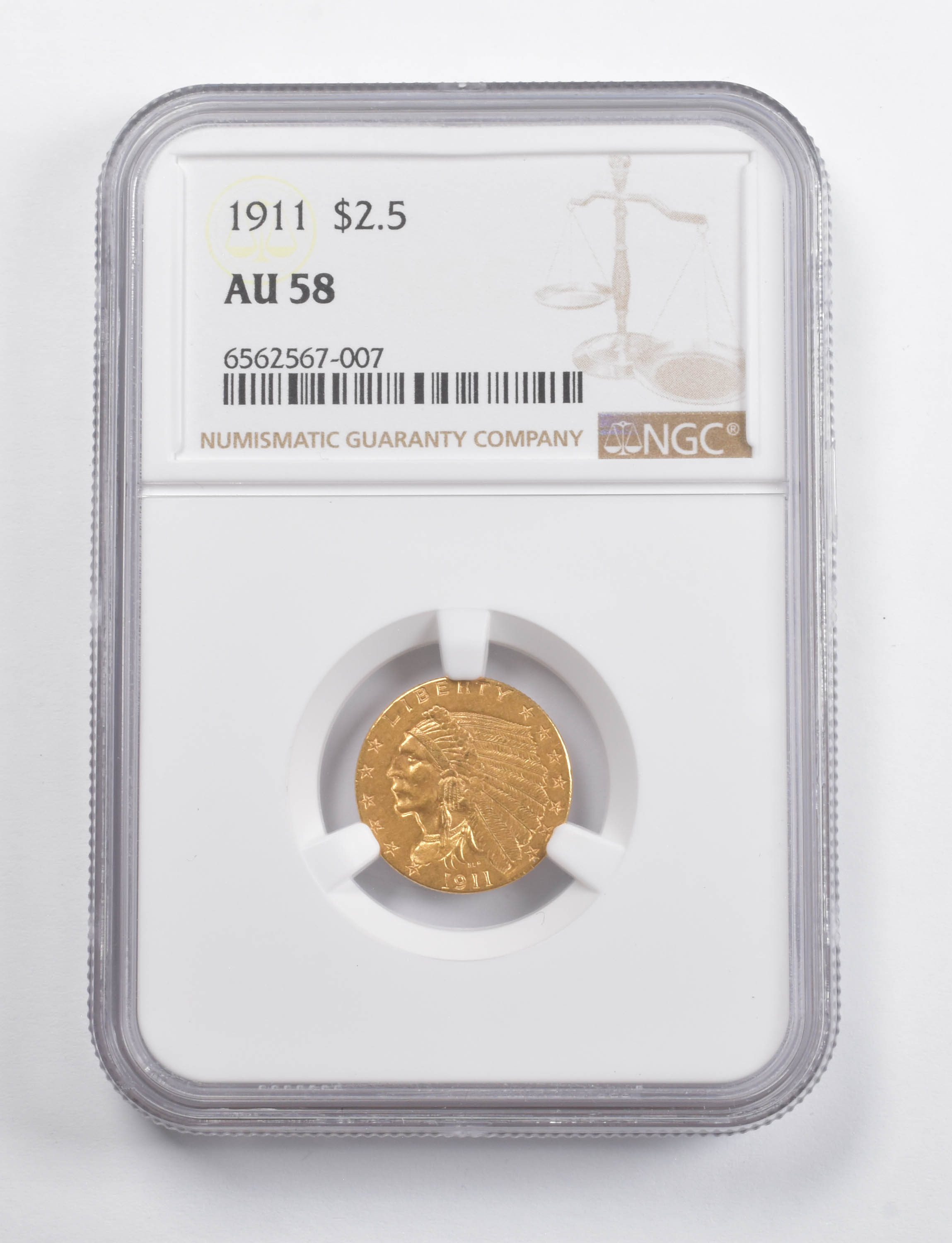 AU58 1911 $2.50 Indian Head Gold Quarter Eagle NGC | Property Room