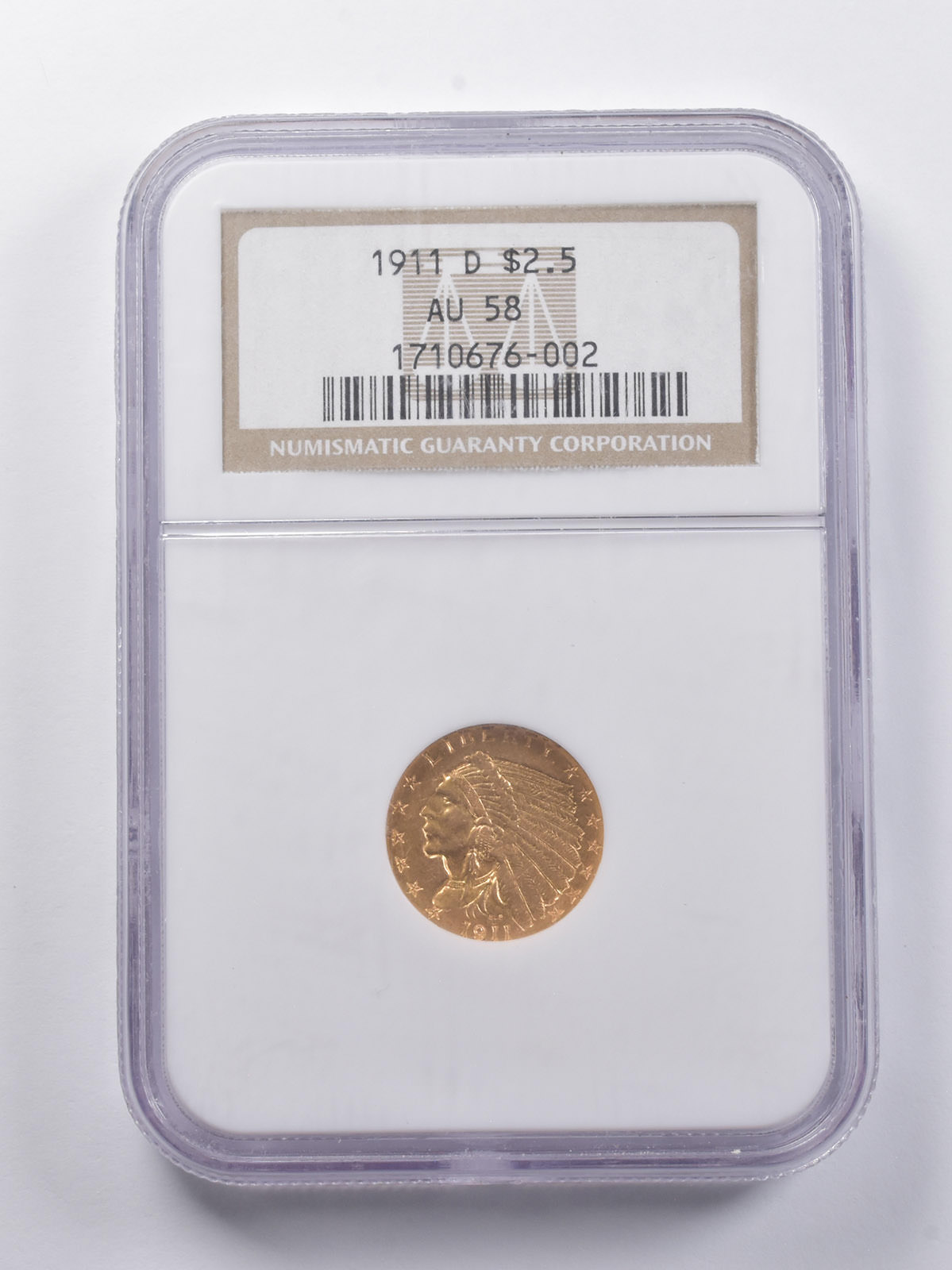 AU58 1911-D $2.50 Indian Head Gold Quarter Eagle NGC | Property Room