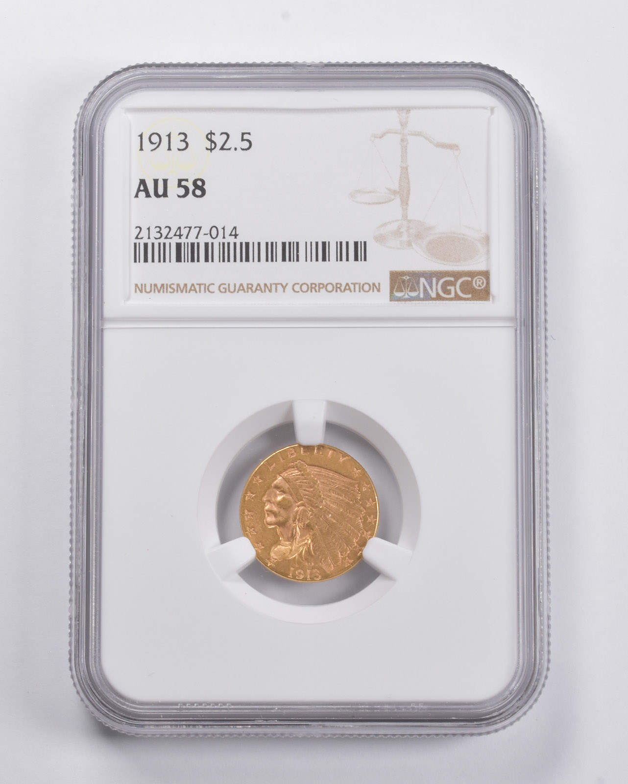 AU58 1913 $2.50 Indian Head Gold Quarter Eagle NGC | Property Room