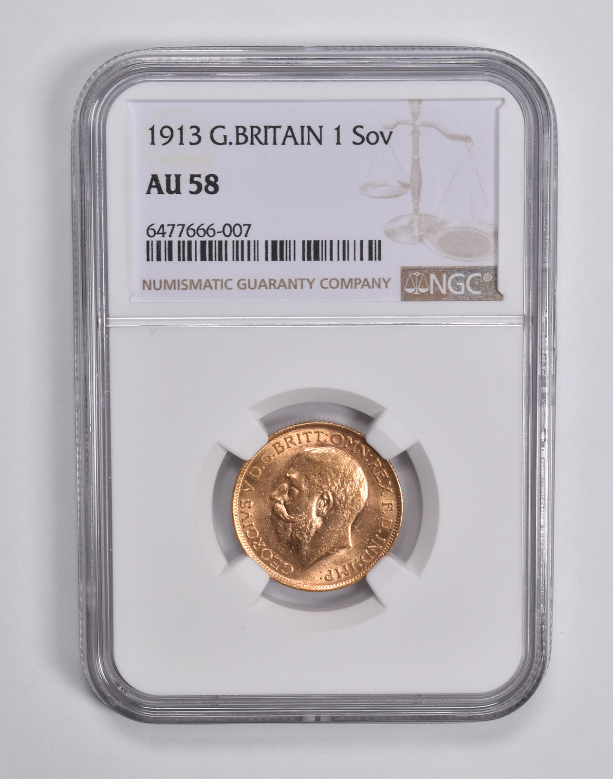 AU58 1913 Great Britain 1 Gold Sovereign NGC | Property Room