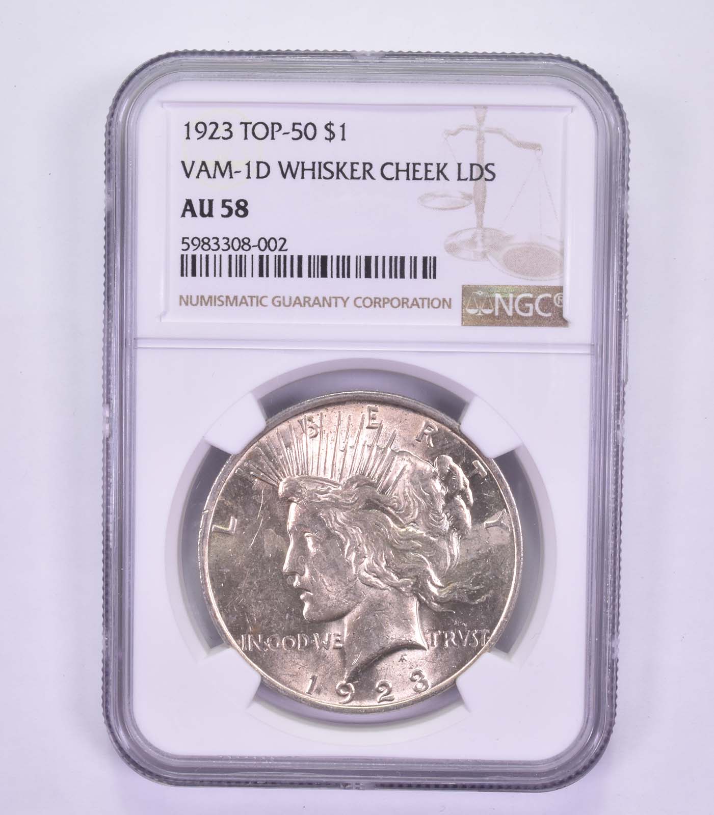 AU58 1923 Peace Silver Dollar - Top-50 - VAM-1D Whicker Cheek LDS ...