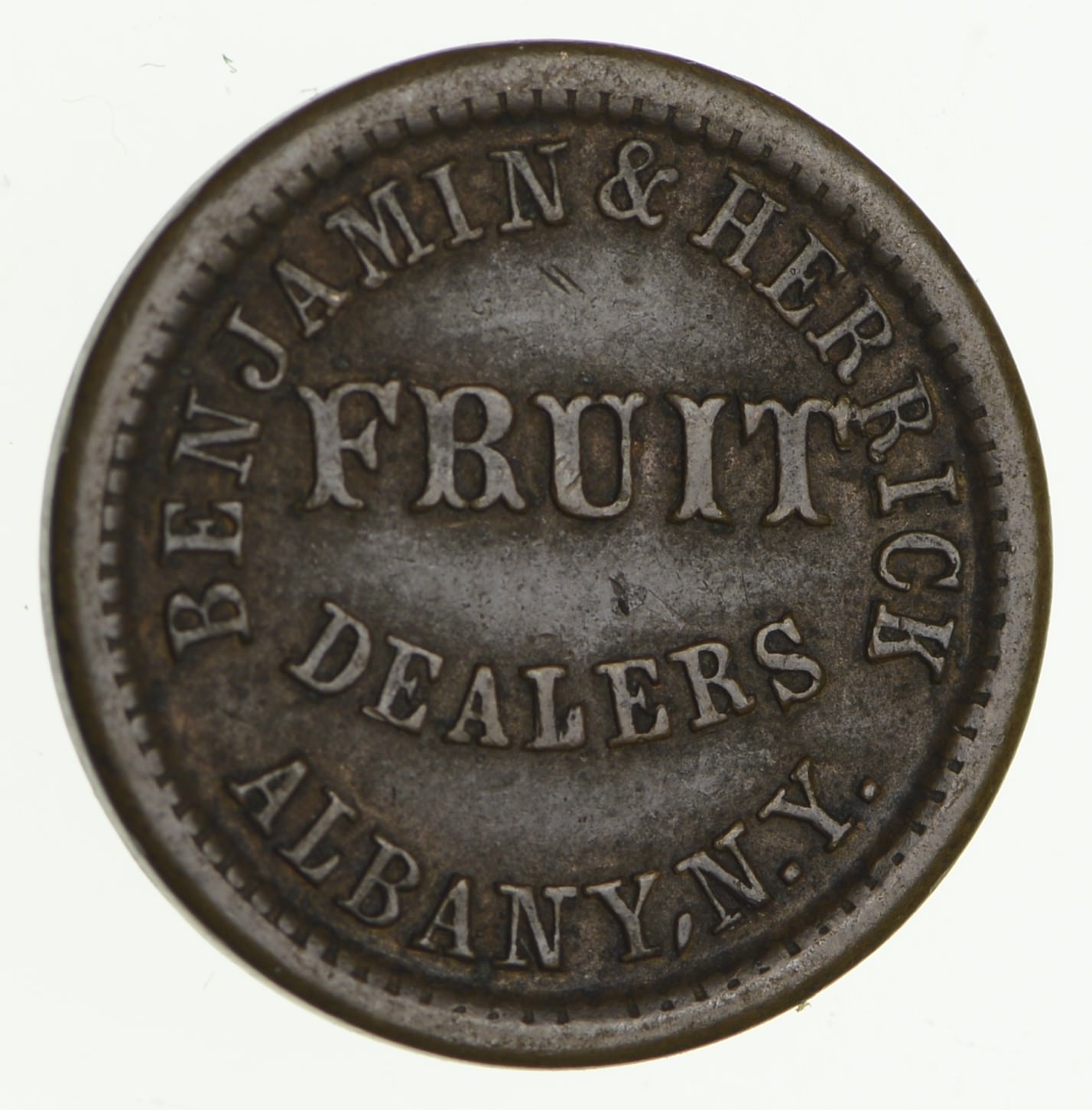 Authentic ORIGINAL Civil War Token - 1863 Benjamin & Herrick Fruit ...