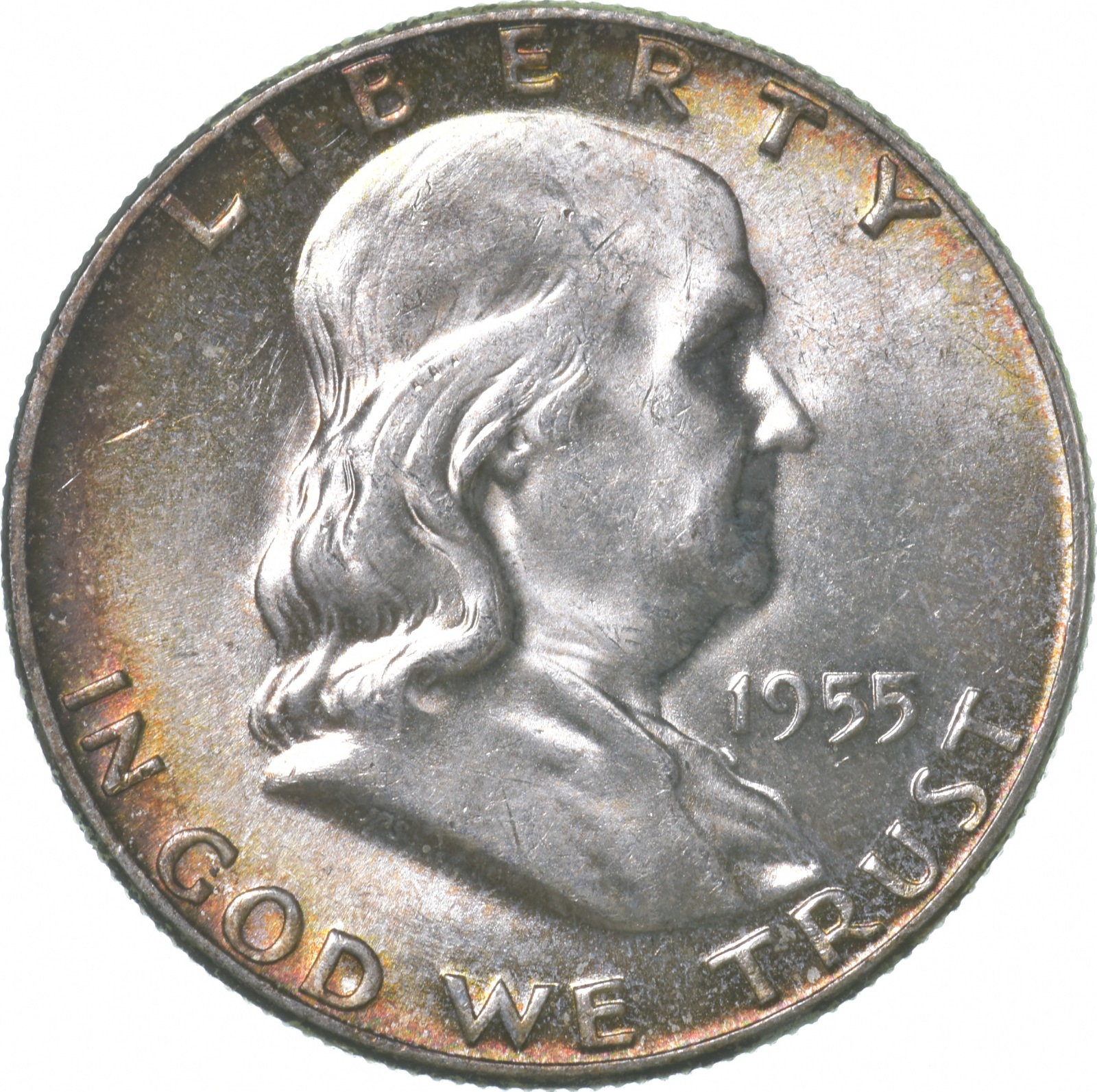 Awesome TONE! BU 1955 Franklin Half Dollar - Photos don't do justice ...