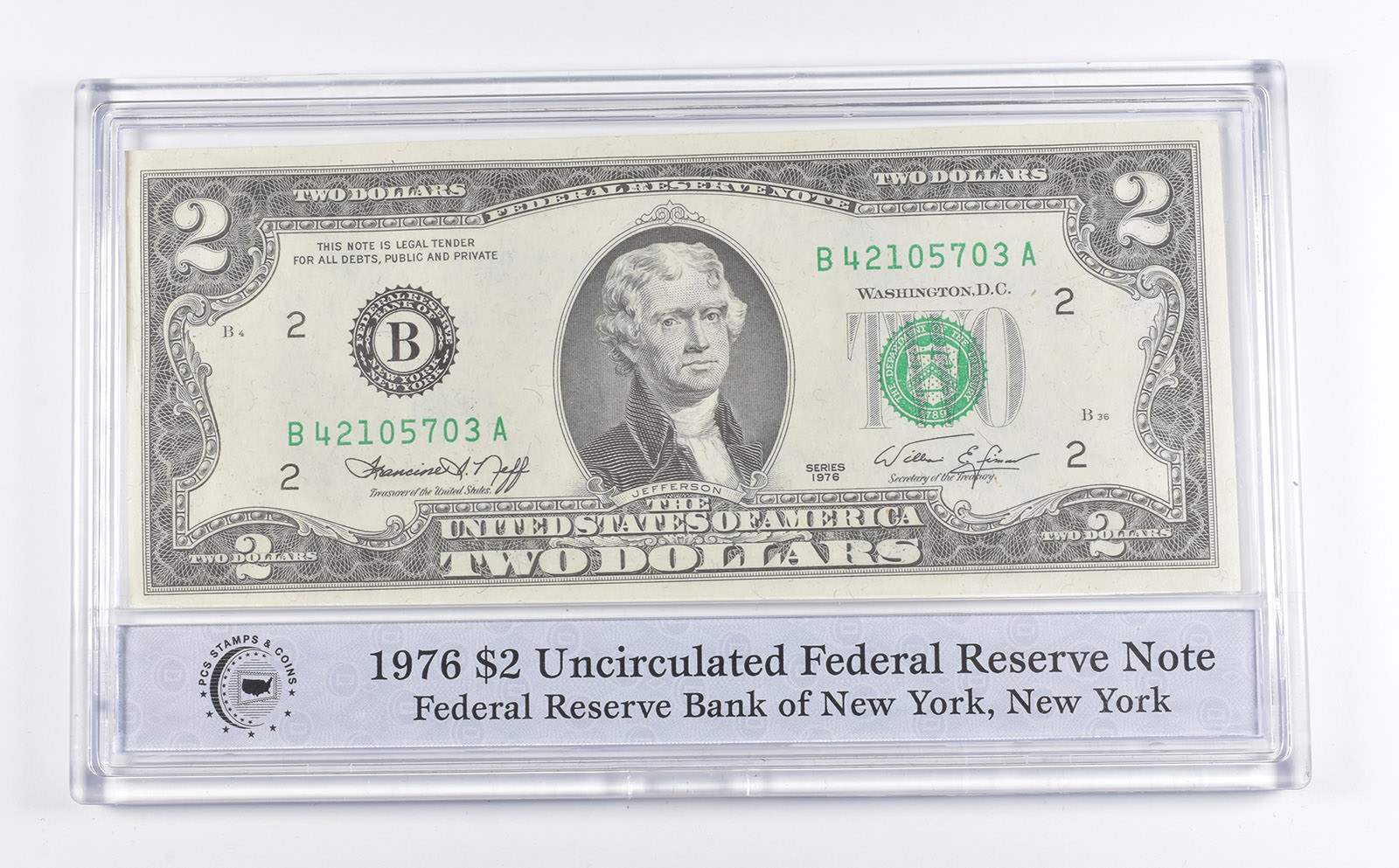 Beautifully Displayed U.S. Currency - 1976 $2 Uncirculated Federal ...