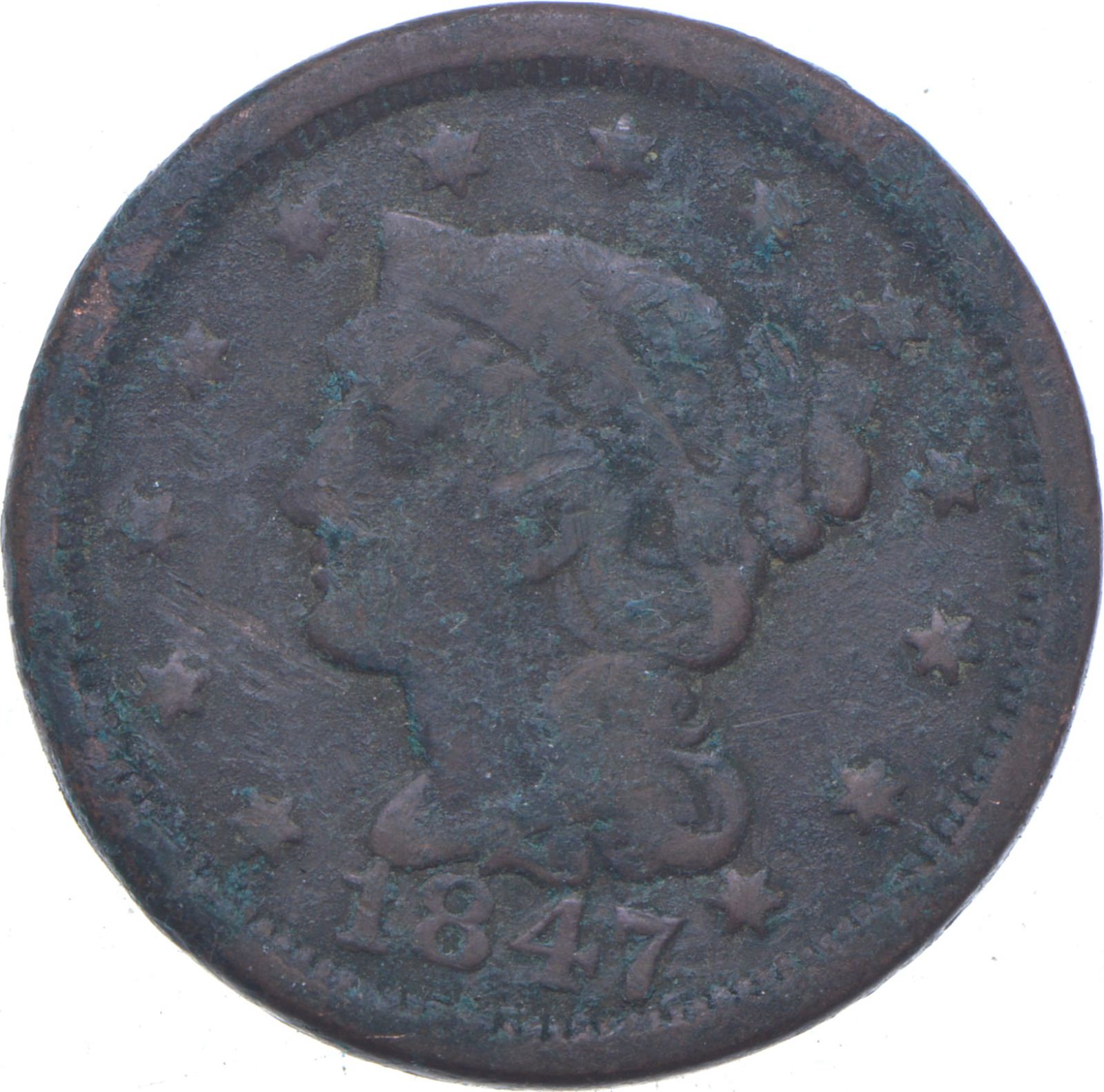 Better 1847 Braided Hair - US Large Cent Penny - Coin Collection Lot ...