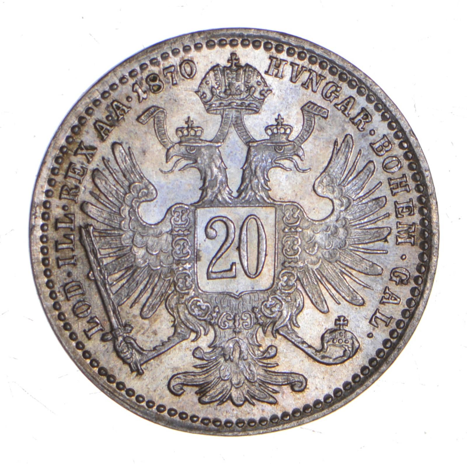 Better - 1870 Austria 20 Kreuzer - 2.7 Grams - World Silver Coin ...