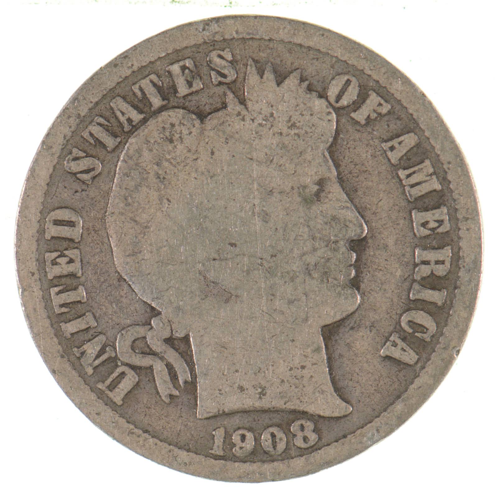 Better 1908-D US Barber Liberty Silver Dime Coin Collection Lot Set Break | Property Room