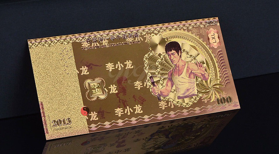 Bruce Lee 100 RMB Gold Colored-- Replica Bank Note | Property Room