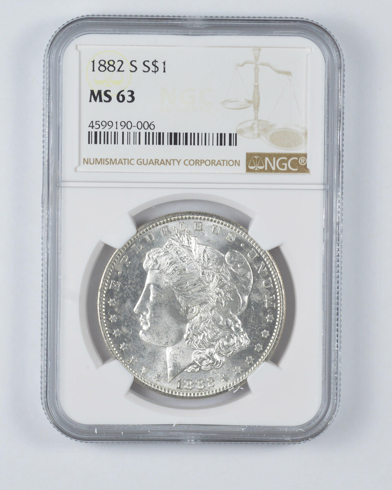Choice Unc 1882-S Morgan Silver Dollar - Graded NGC - MS-63 | Property Room