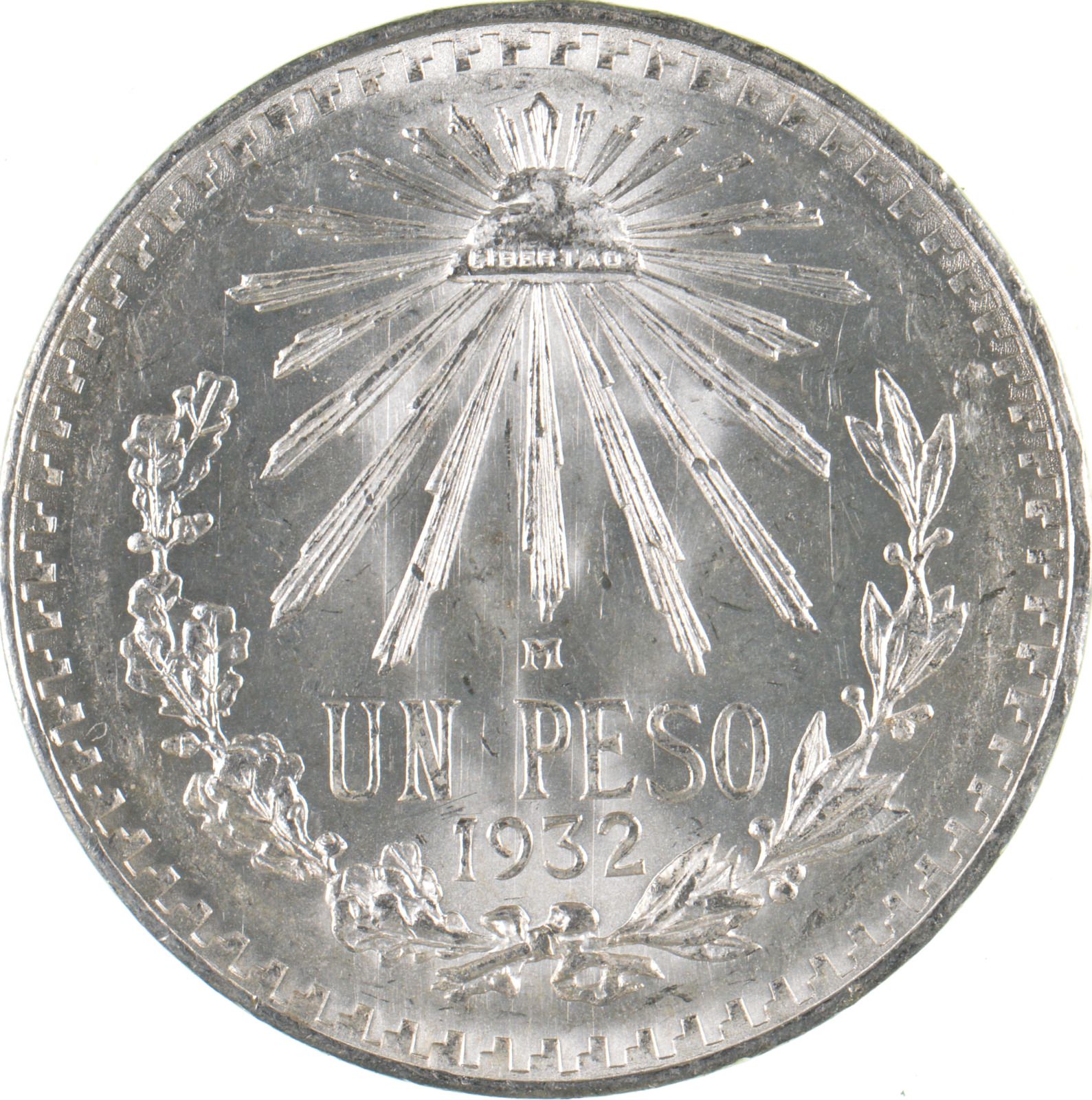Choice Uncirculated - 1932 Mexico Mexican Un Peso Silver Coin - LARGE ...