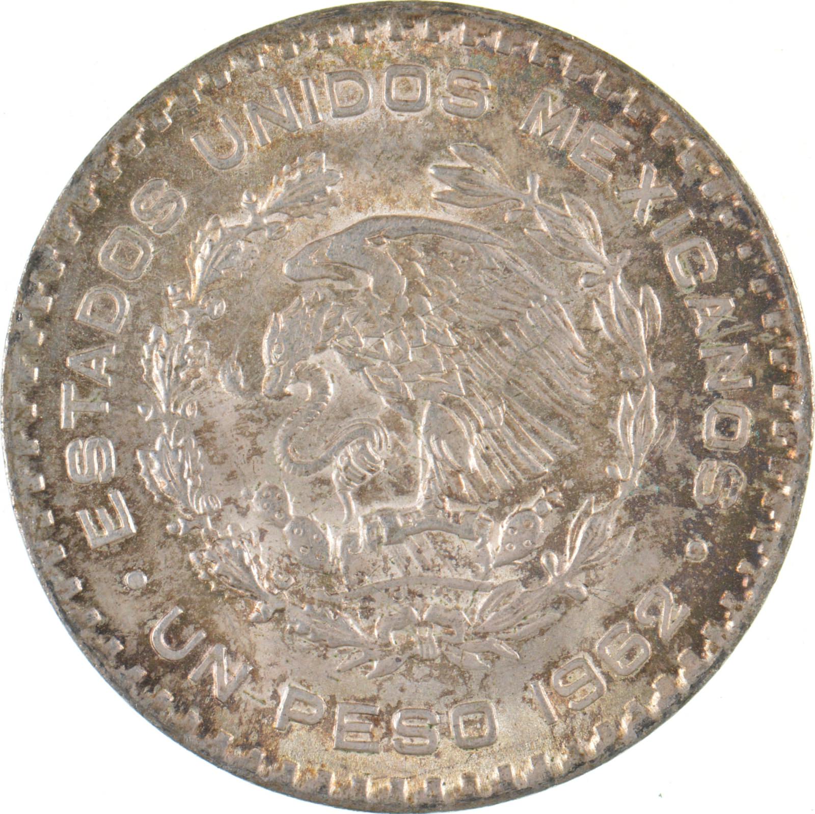 Choice Uncirculated - 1962 Mexico Mexican Un Peso Silver Coin - LARGE ...