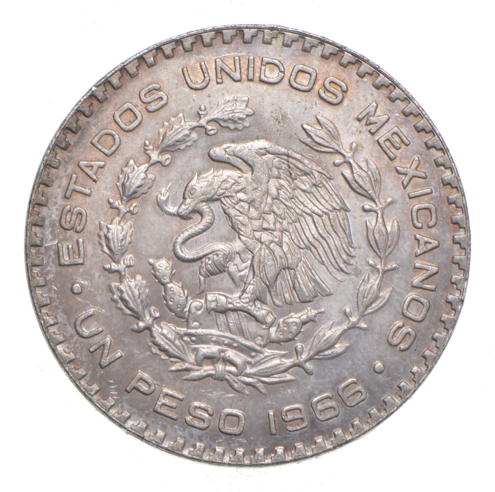 Choice Uncirculated - 1966 Mexico Mexican Un Peso Silver Coin - LARGE ...