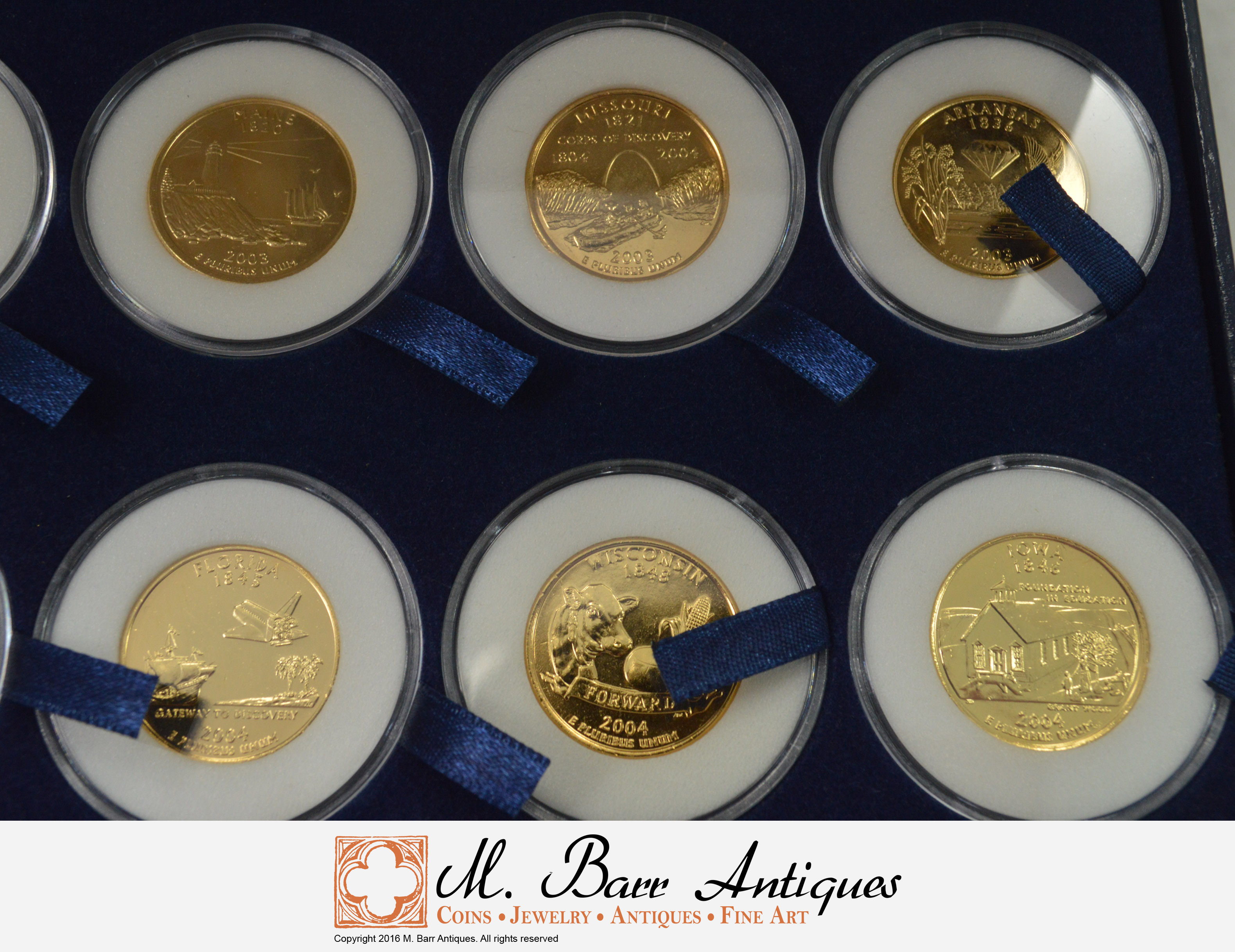 Coin Set Ten Statehood Quarter Dollars 24 Karat Gold Plated Edition ...