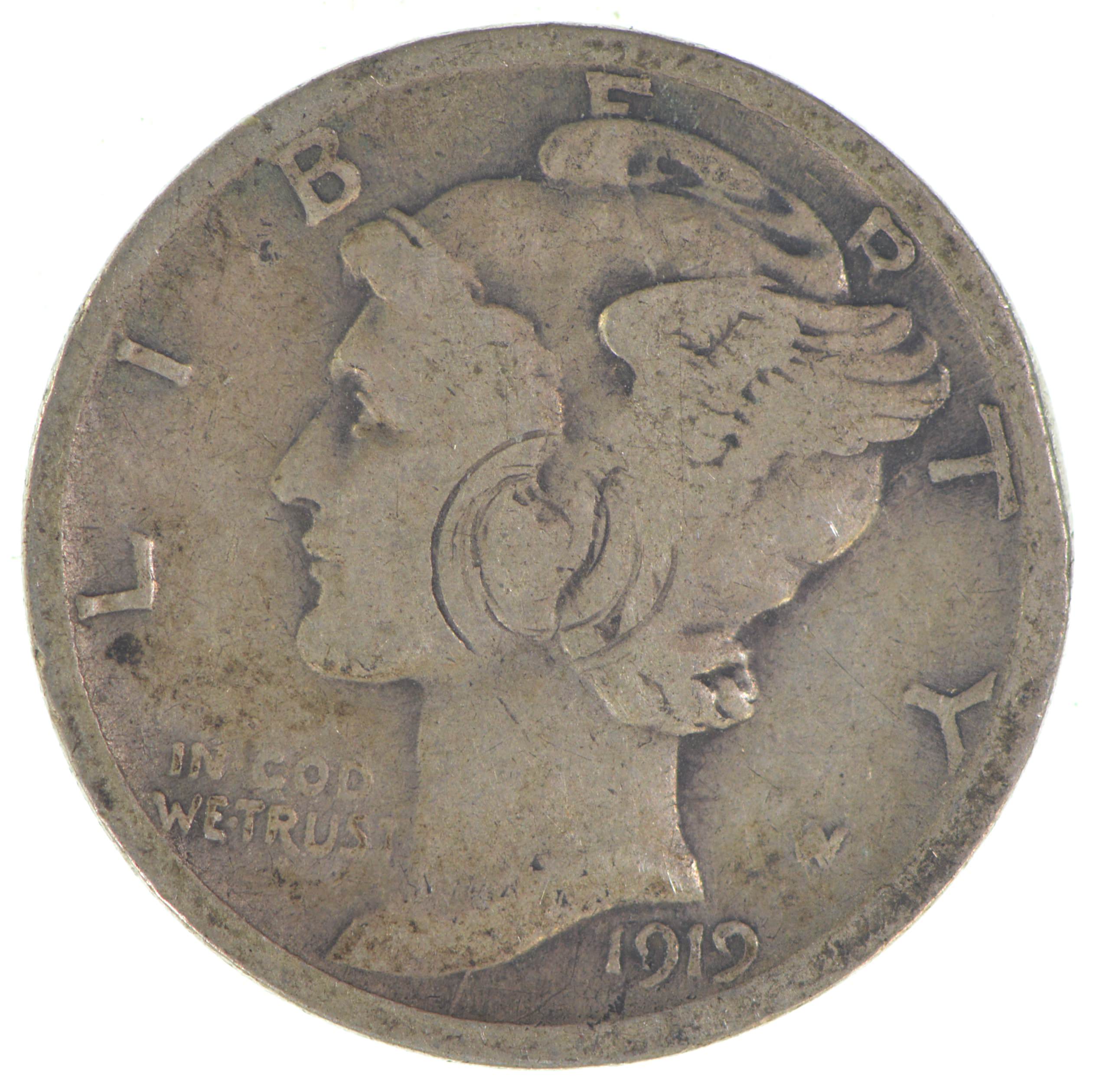 Collectible 1919-D Mercury Liberty 90% Silver United States Dime ...