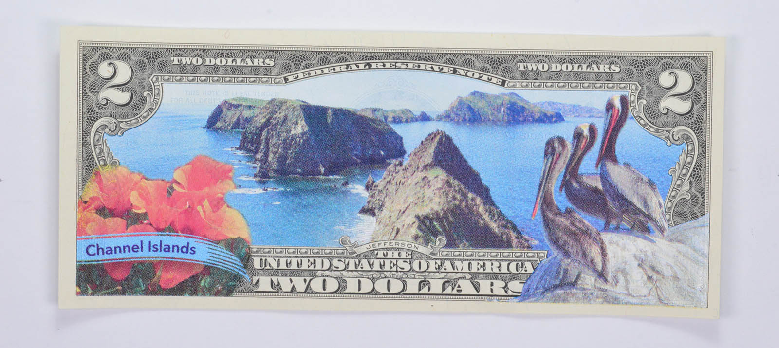 Colorized Unique Art 2003 $2 Note Chanel Islands | Property Room