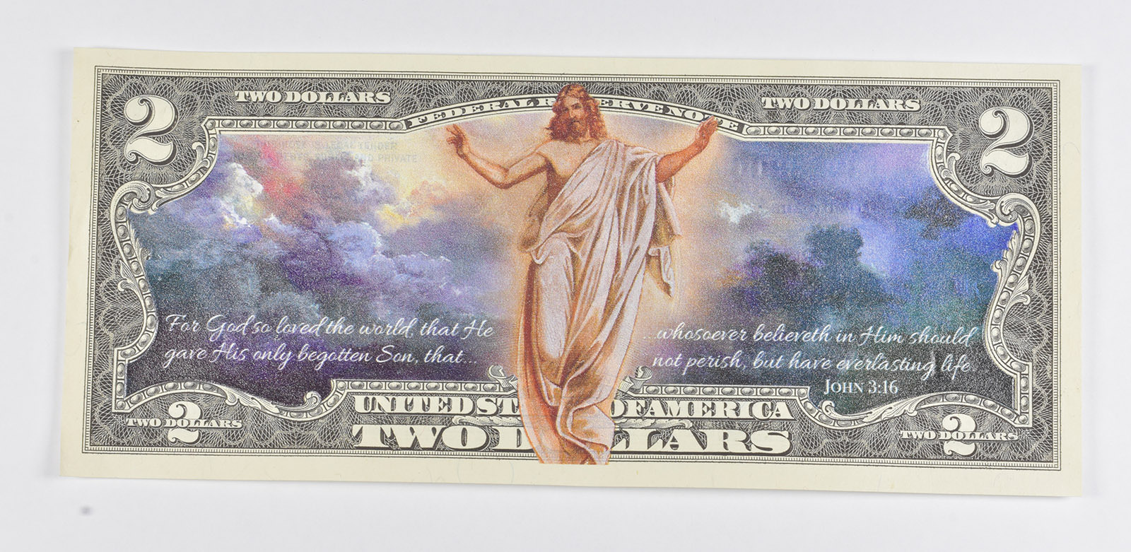 Colorized Unique Art 2003 $2 Note Jesus Christ | Property Room