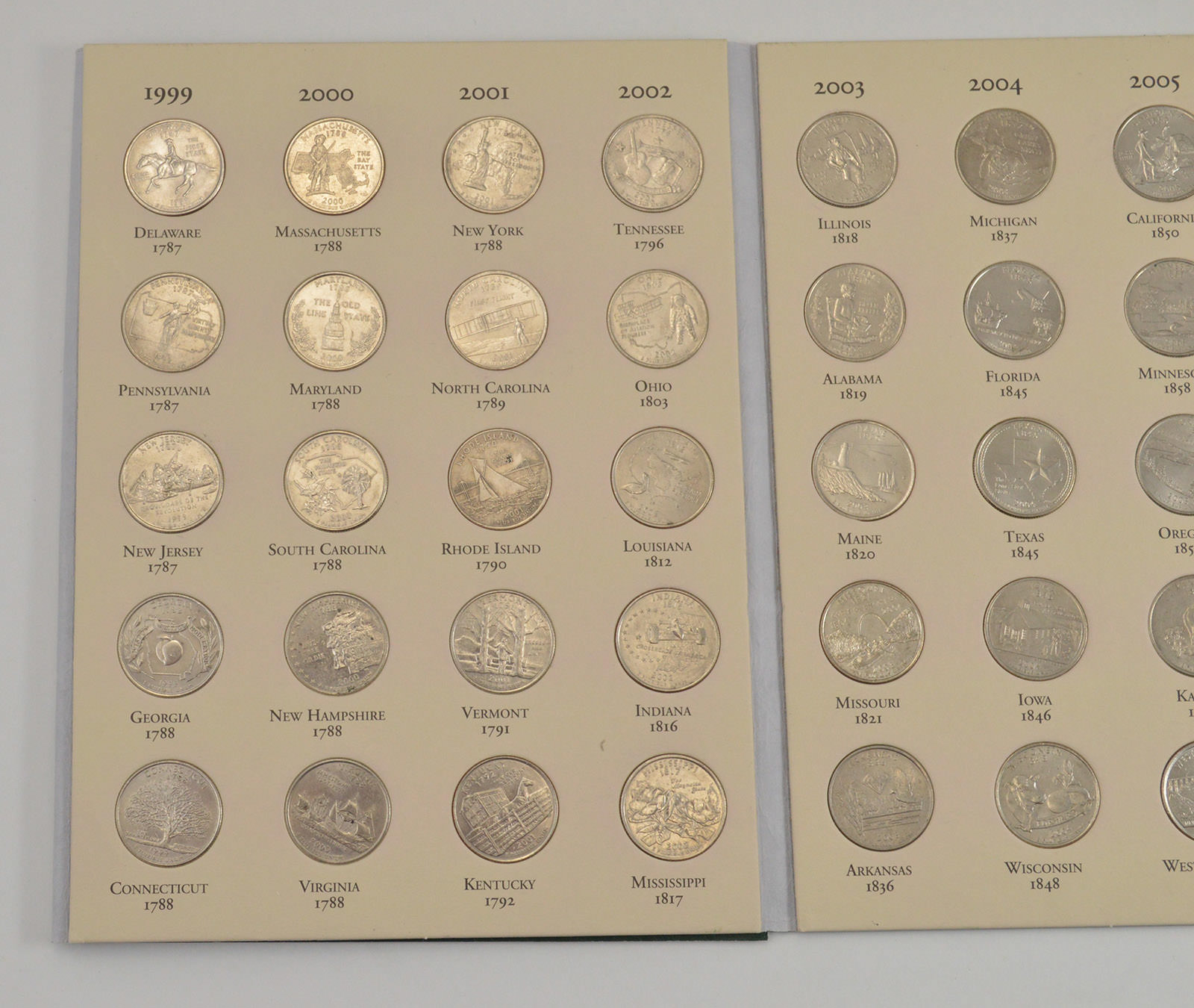 Complete 1999-2008 State Quarter US Coin Collection - Nice Album - 50 ...