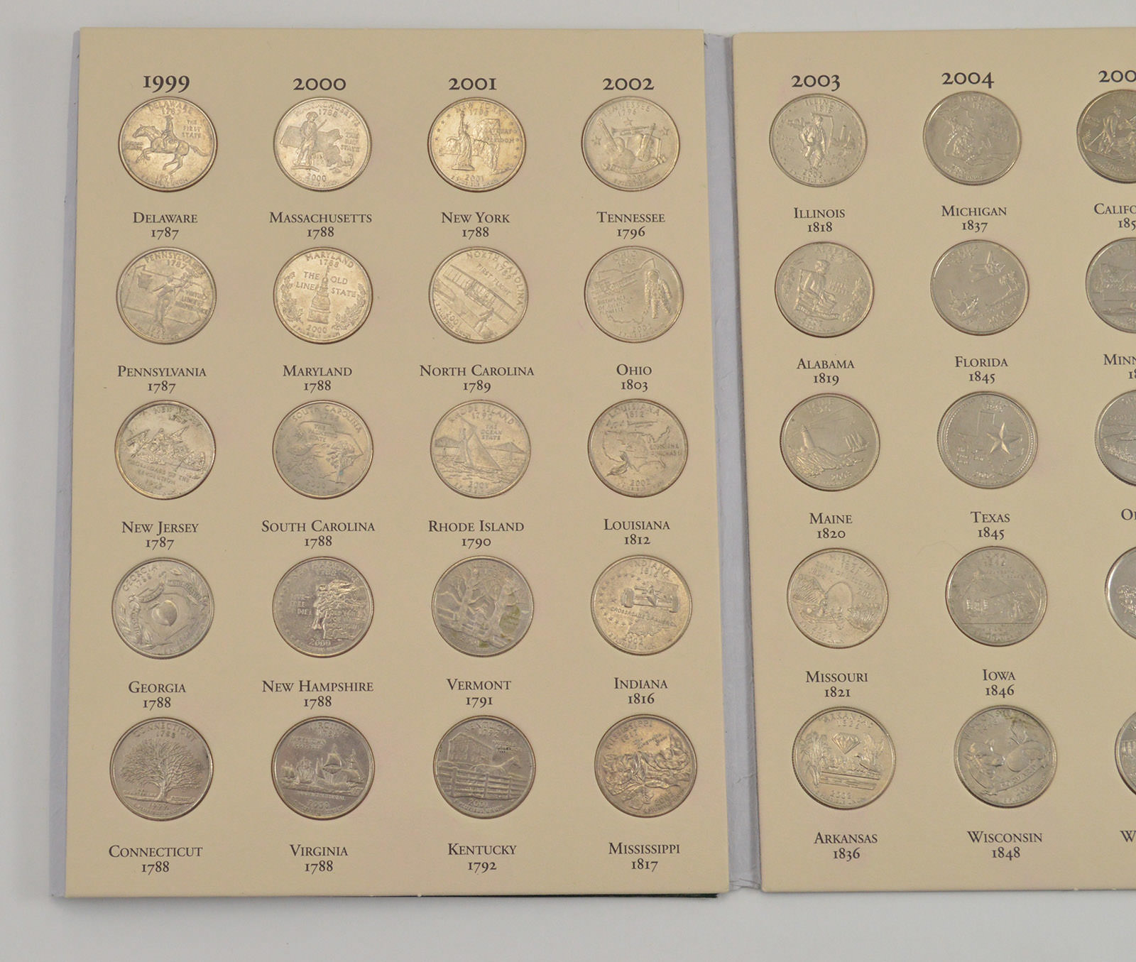 Complete 1999-2008 State Quarter US Coin Collection - Nice Album - 50 ...