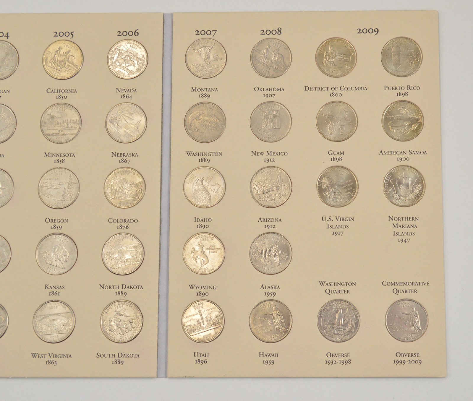 Complete 1999-2008 State Quarter US Coin Collection - Nice Album - 50 ...