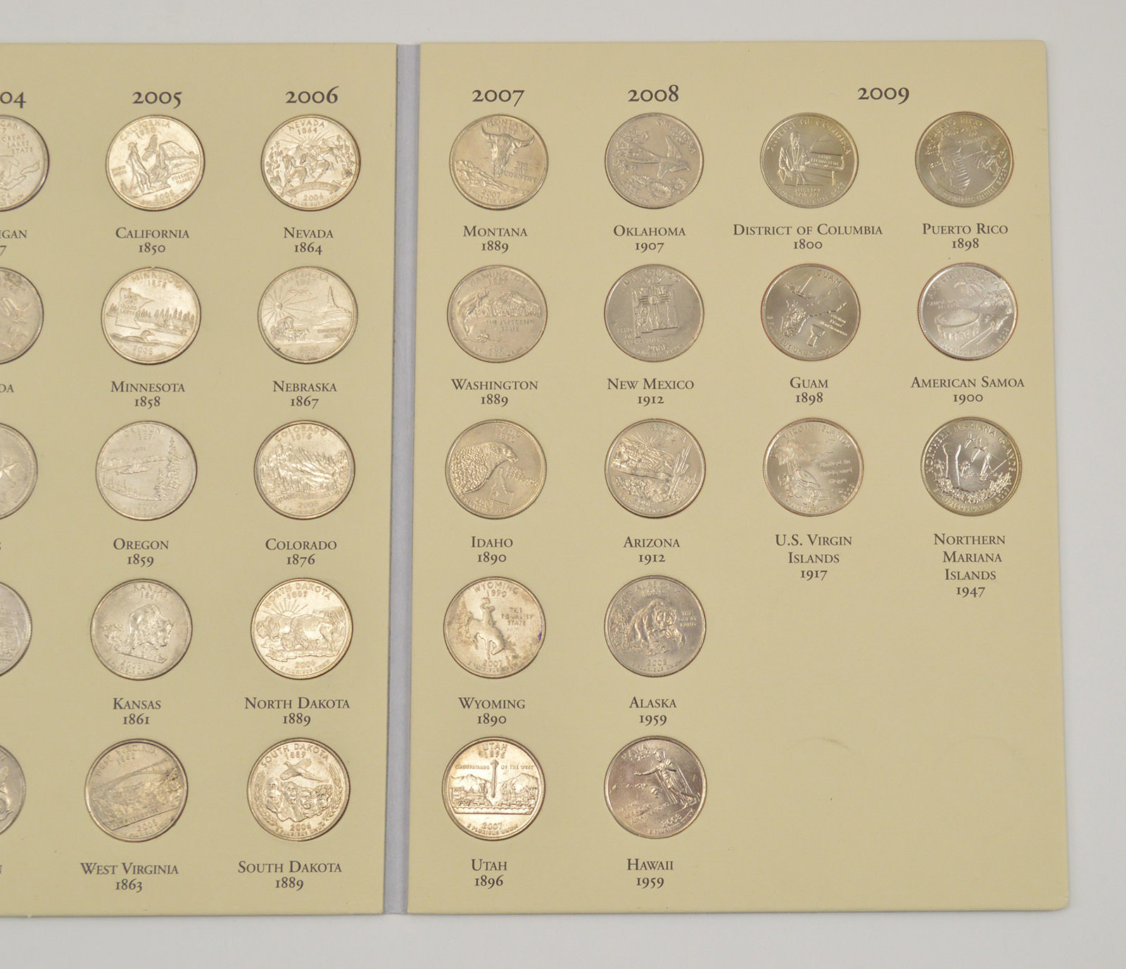 Complete 1999-2008 State Quarter US Coin Collection - Nice Album - 50 ...