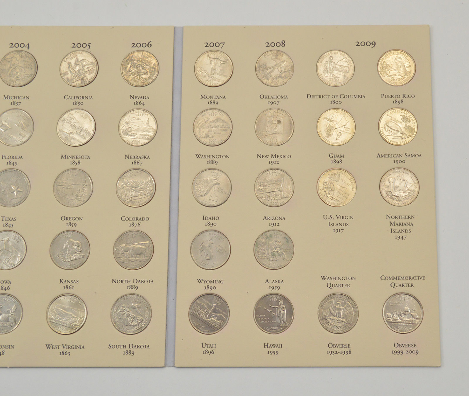 Complete 1999-2008 State Quarter US Coin Collection - Nice Album - 50 ...