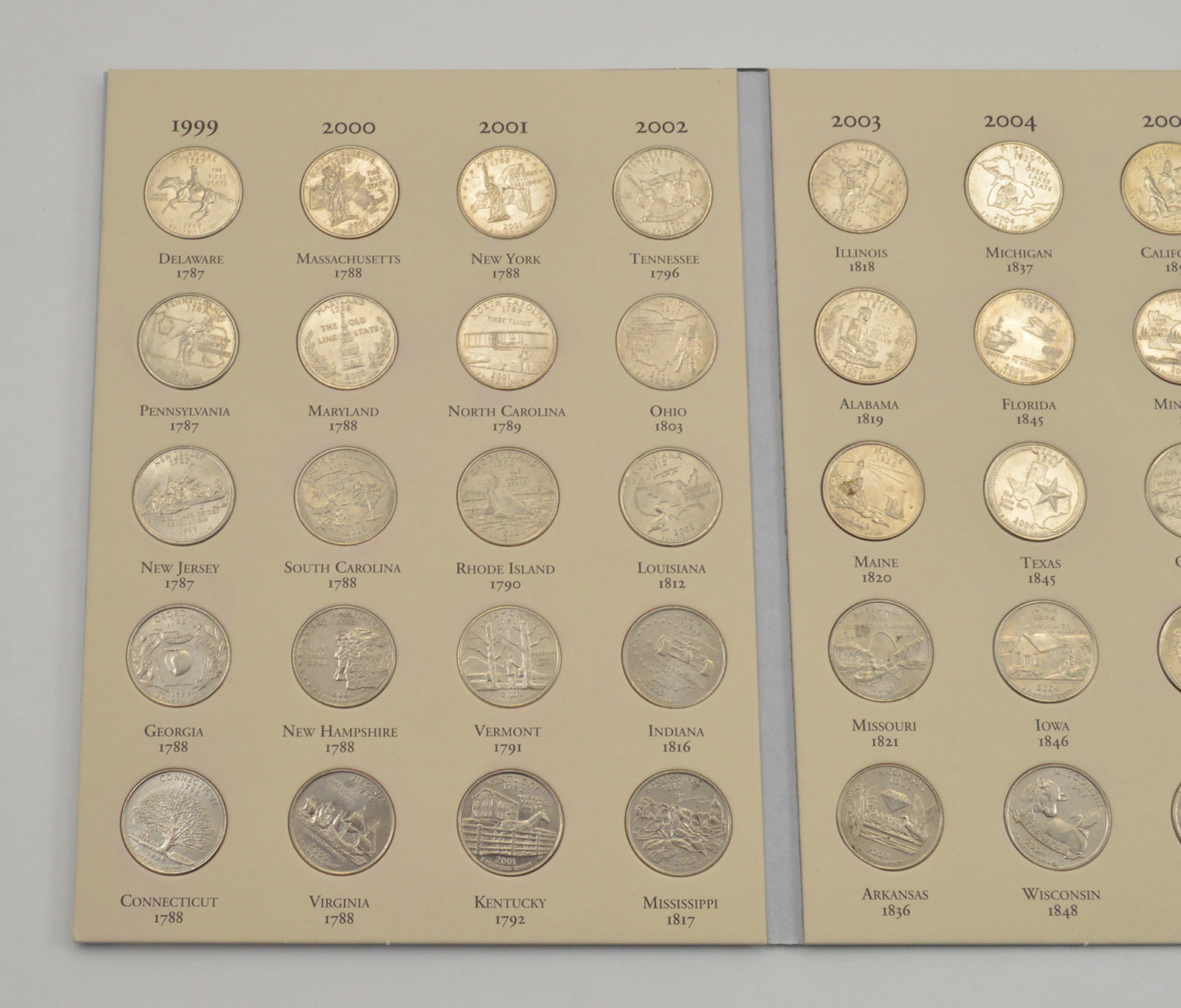 Complete 1999-2008 State Quarter US Coin Collection - Nice Album - 50 ...