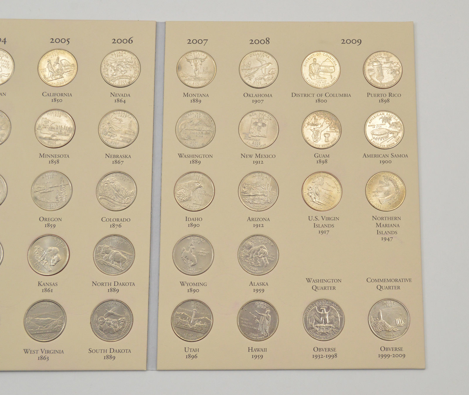 Complete 1999-2008 State Quarter US Coin Collection - Nice Album - 50 ...