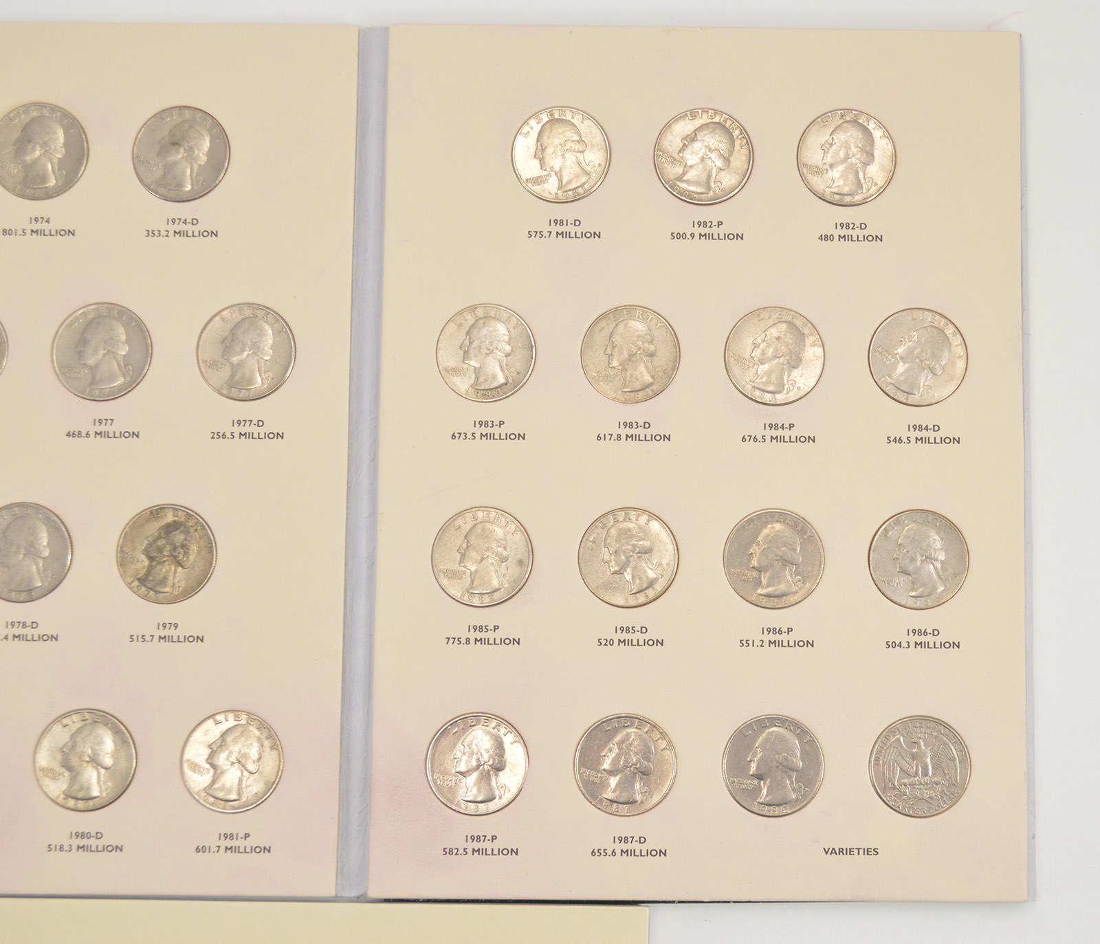 Complete - 2 Folder Set - P&D 1965-1998 Washington Quarter US Coin ...