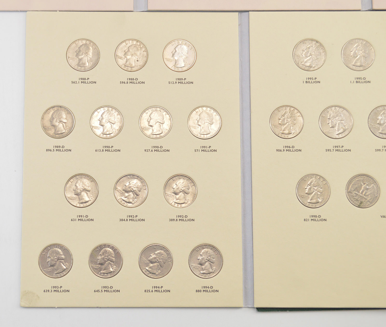 Complete - 2 Folder Set - P&D 1965-1998 Washington Quarter US Coin ...