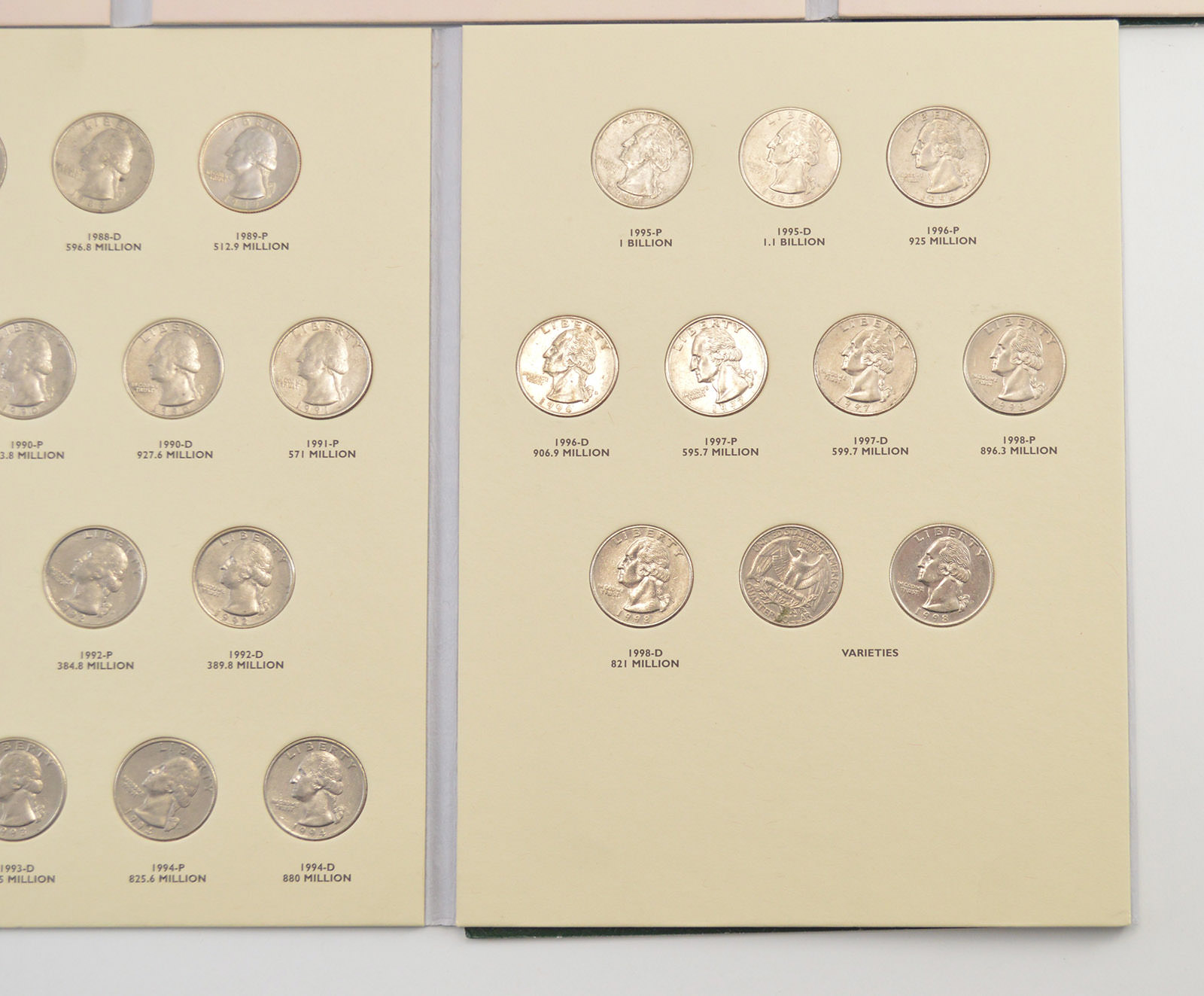 Complete - 2 Folder Set - P&D 1965-1998 Washington Quarter US Coin ...