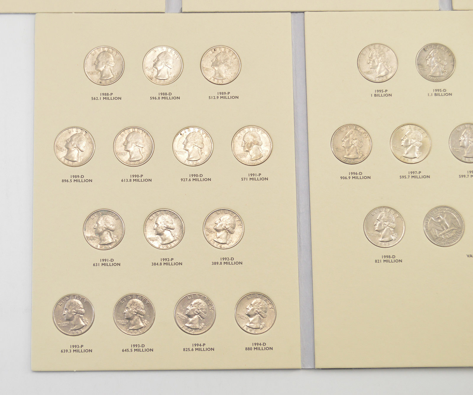 Complete - 2 Folder Set - P&D 1965-1998 Washington Quarter US Coin ...