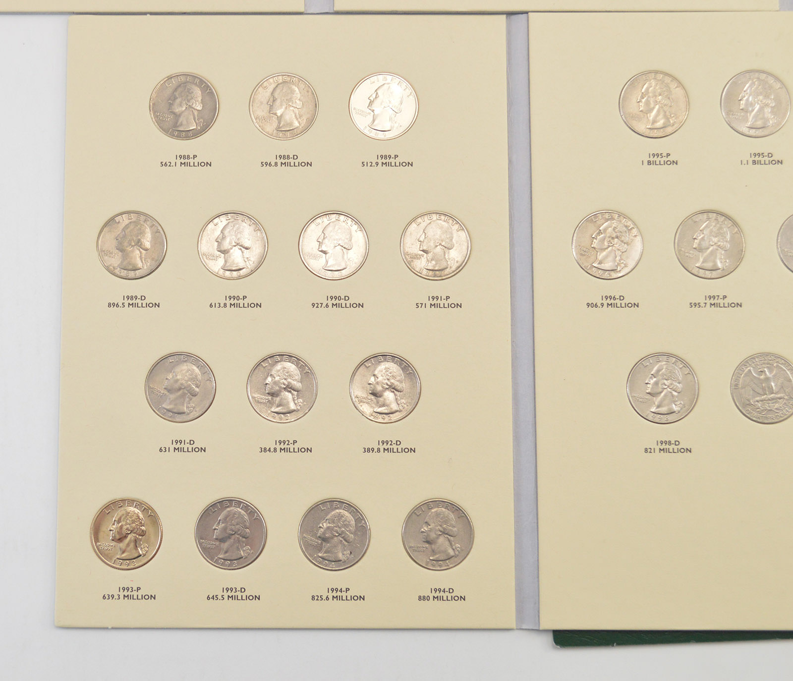 Complete - 2 Folder Set - P&D 1965-1998 Washington Quarter US Coin ...