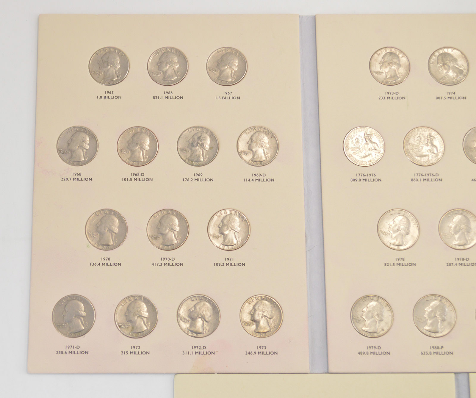 Complete - 2 Folder Set - P&D 1965-1998 Washington Quarter US Coin ...