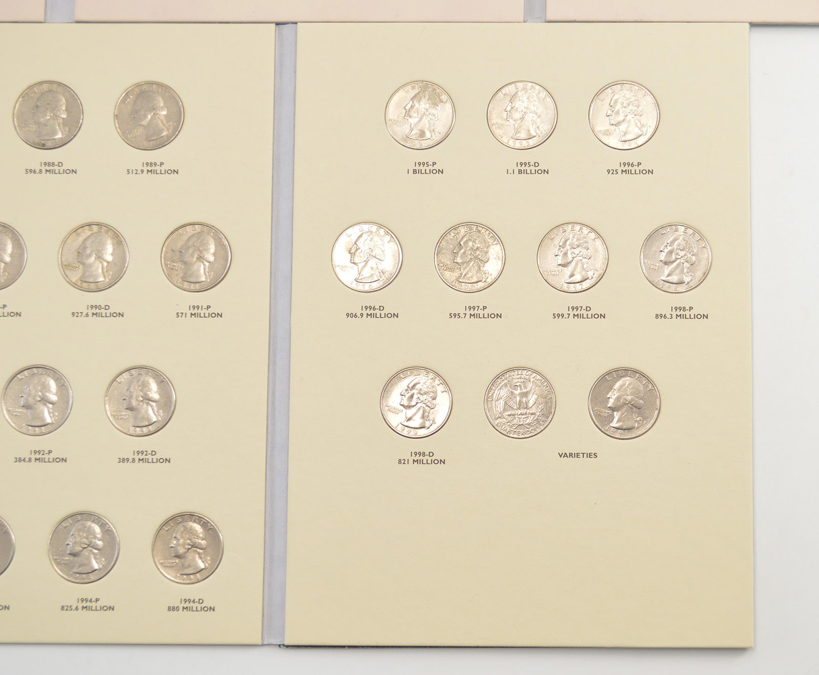 Complete - 2 Folder Set - P&D 1965-1998 Washington Quarter US Coin ...